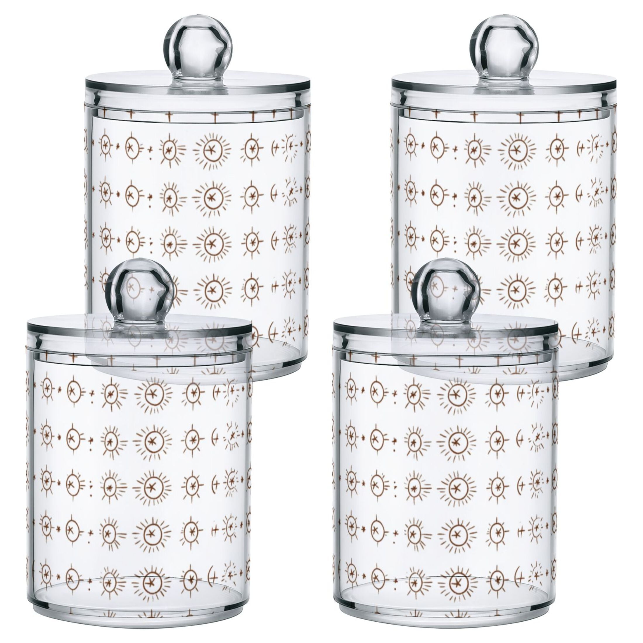 Geometric Symbols Pattern Bathroom Canisters Set of 4 Translucent Plastic Storage for Cotton ...