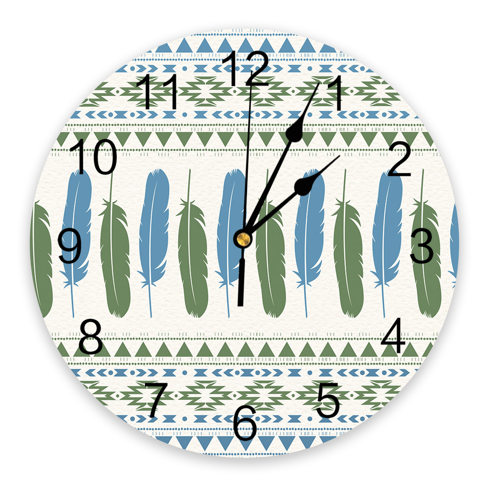 Geometric Symbols Retro Feather PVC Mute Wall Clock Wall Decor Living ...