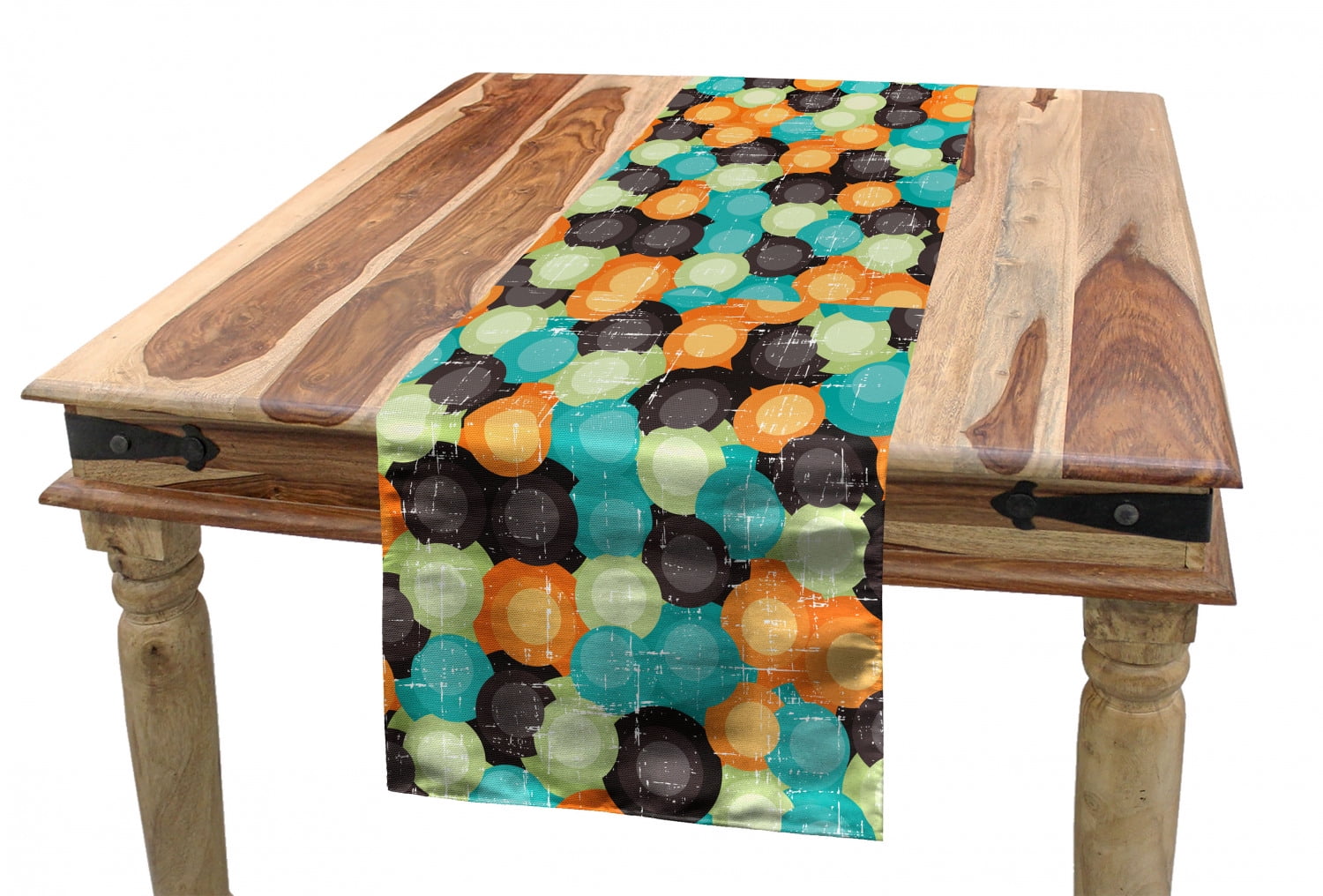 Geometric Table Runner, Grunge Colorful Circles with Hazy Effects Odd ...