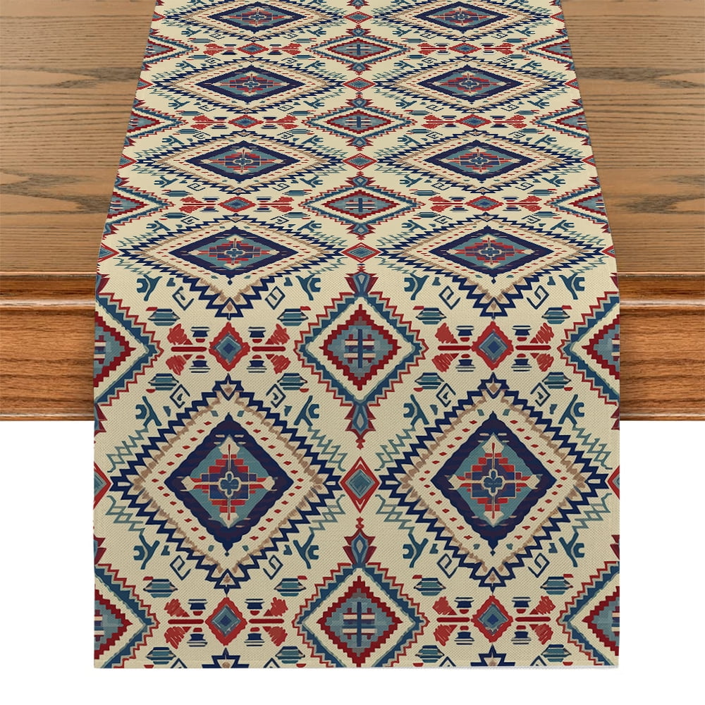 Geometric Table Runner Kitchen Dining Table ration for Indoor Outdoor ...