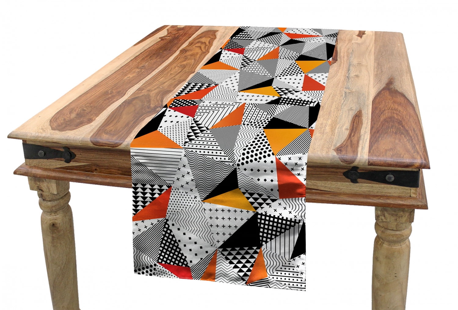 Geometric Table Runner, Polygonal Pattern Checkered Design Triangles ...