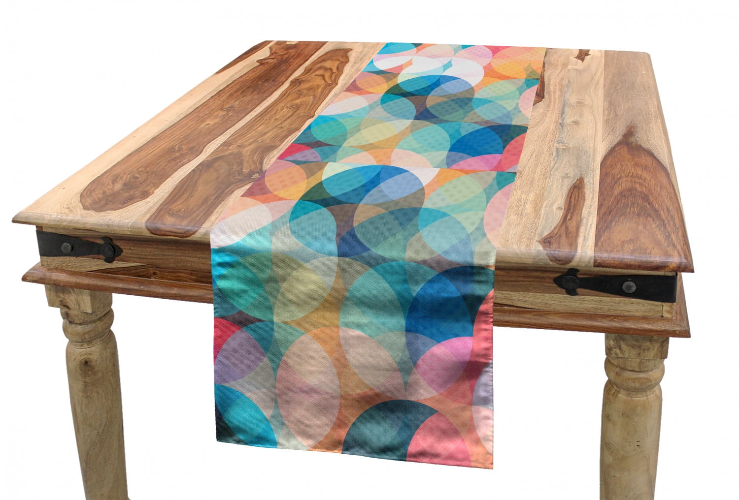 Geometric Table Runner, Soft Toned Hazy Overlap Circles Mosaic Birthday ...