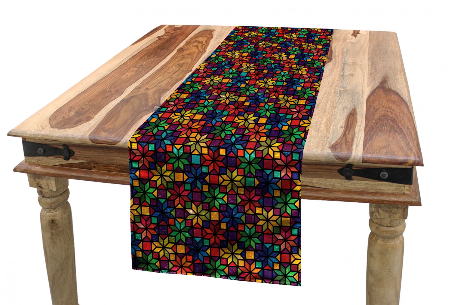 Geometric Table Runner, Windows Glass Inspired Rainbow Colored Image ...