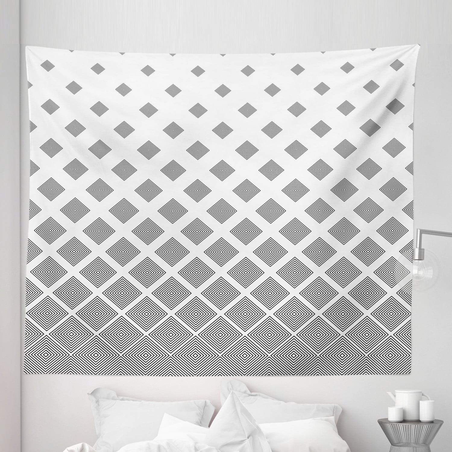 Geometric Tapestry, Monochrome Black and White Squares Pattern Abstract ...