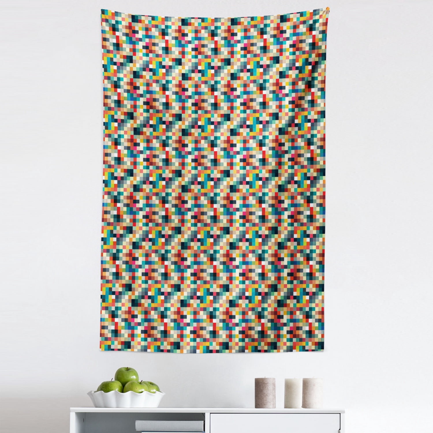 Geometric Tapestry, Pixel Art Inspired Checkered Squares Grid ...