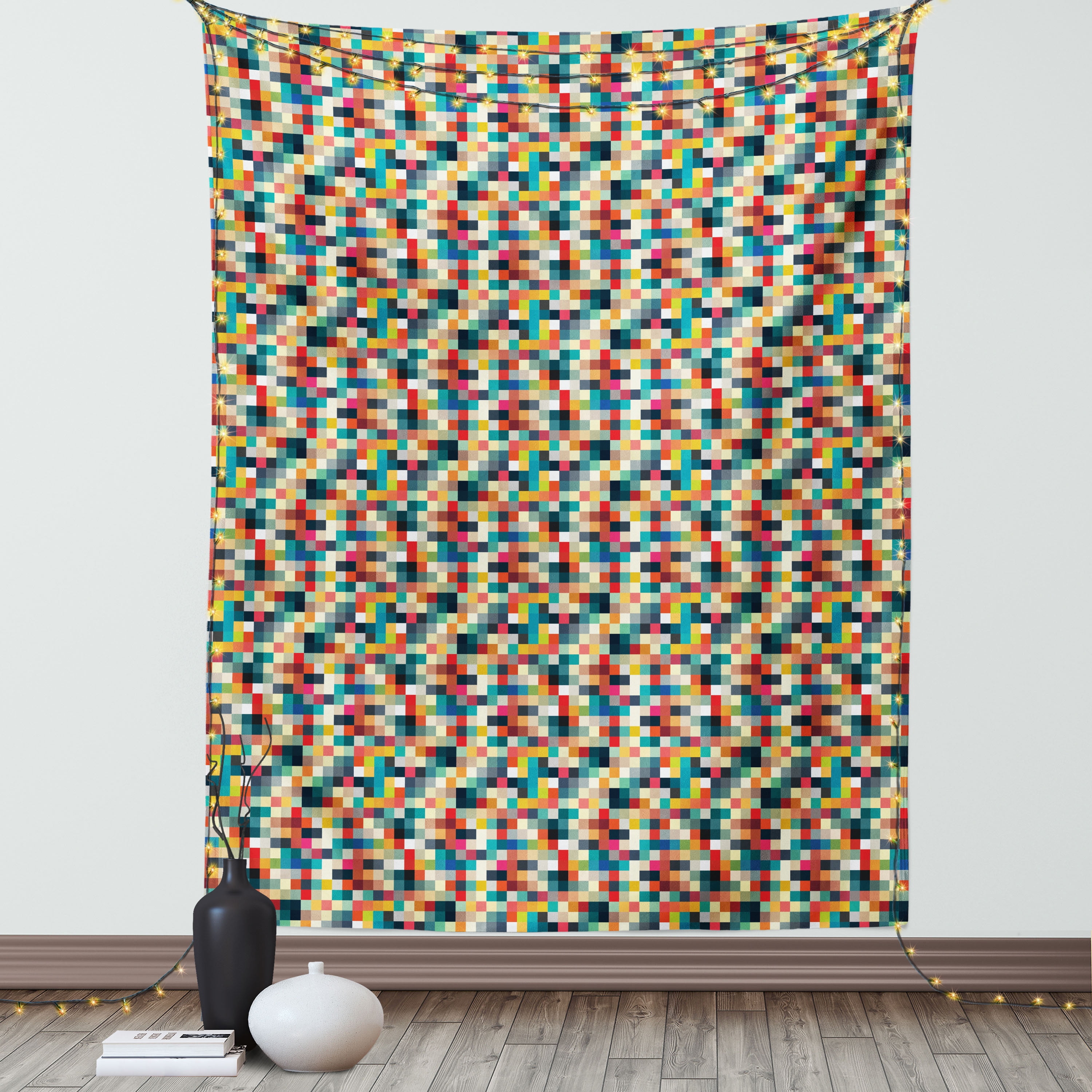 Geometric Tapestry, Pixel Art Inspired Checkered Squares Grid ...