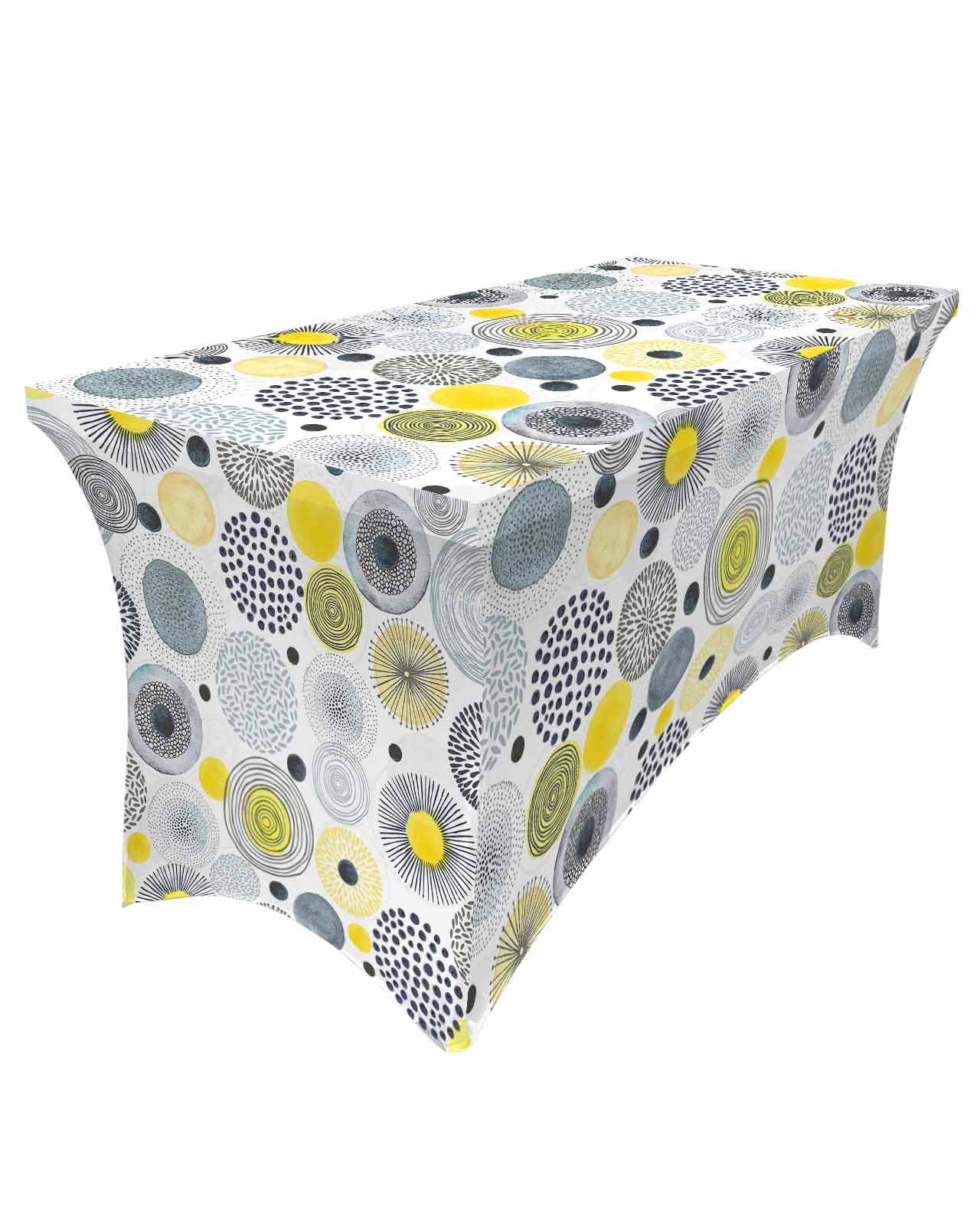 Geometric Texture Circle Center Yellow Rectangular Elastic Table Skirt ...