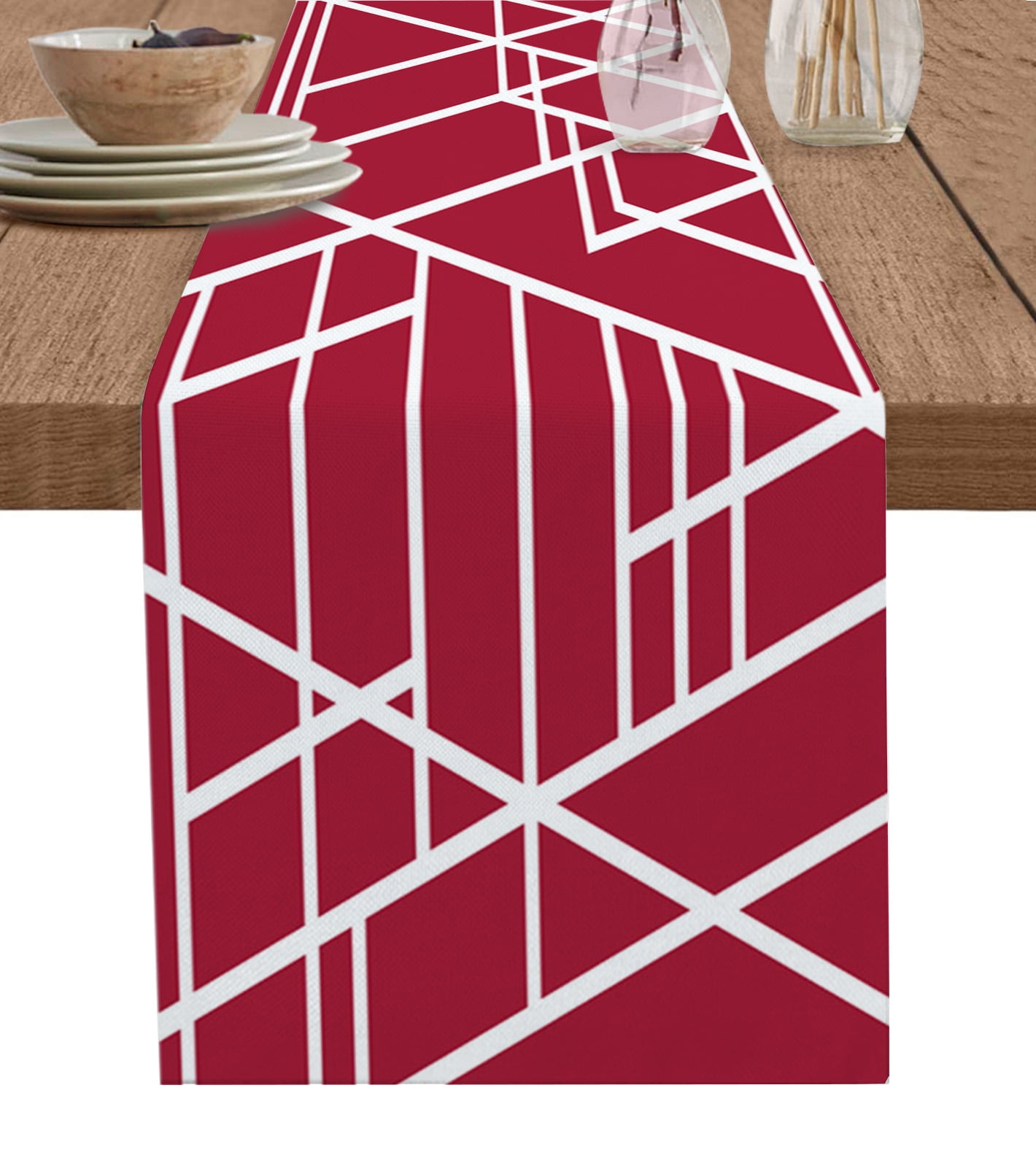 Geometric Texture Graphic Red Table Runner ration Home r Dinner Table ...