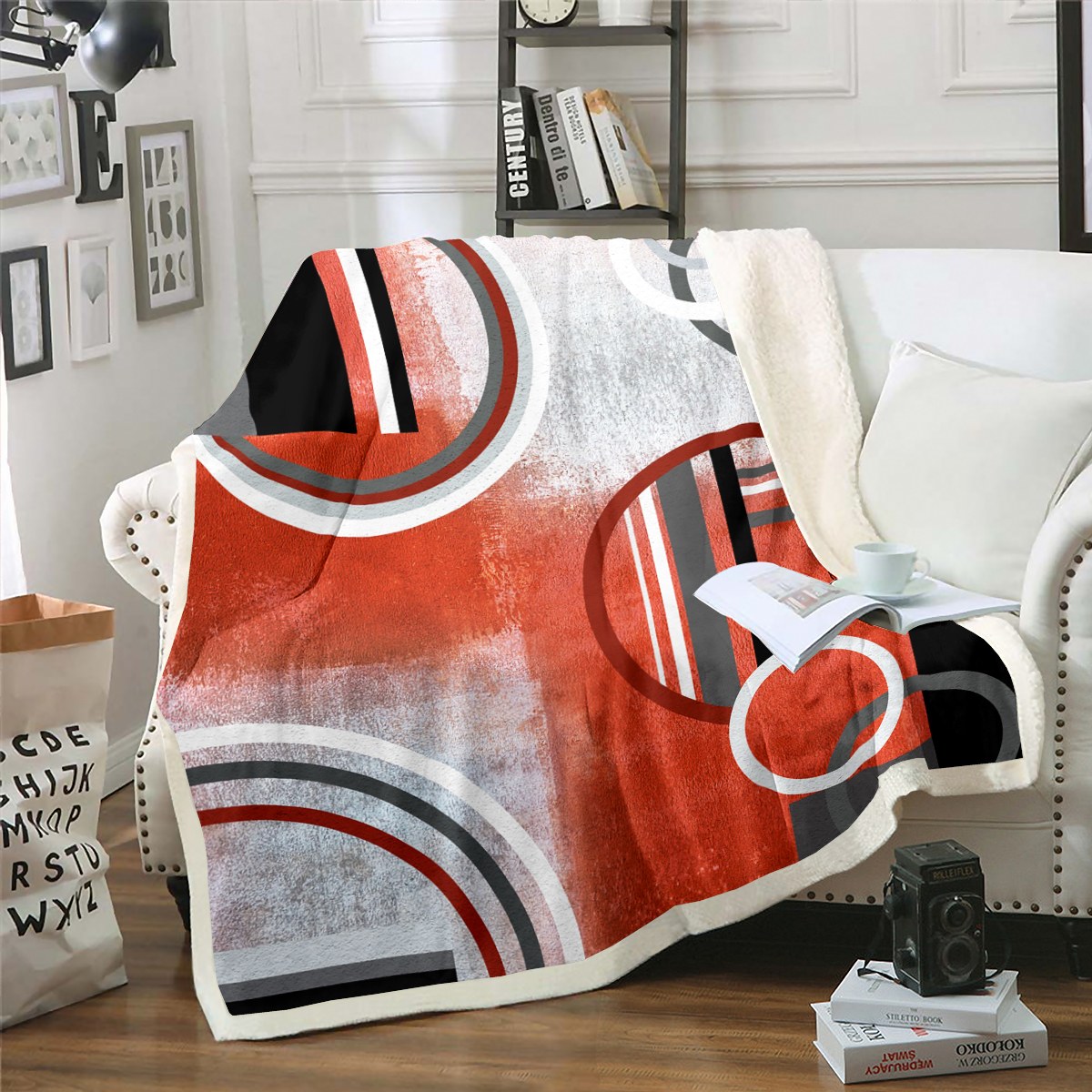 Geometric Throw Blanket Twin Size,Red Black Gray Fleece Blanket for ...