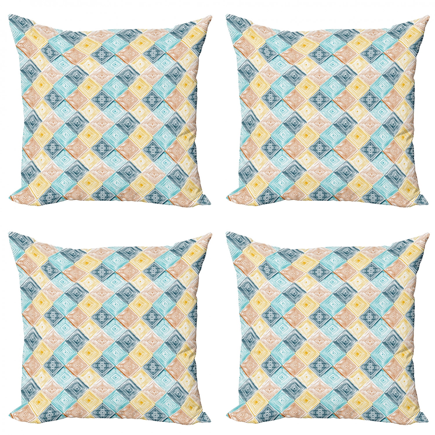 Geometric Throw Pillow Cushion Case Pack of 4, Hand Drawn Style Rhombus ...