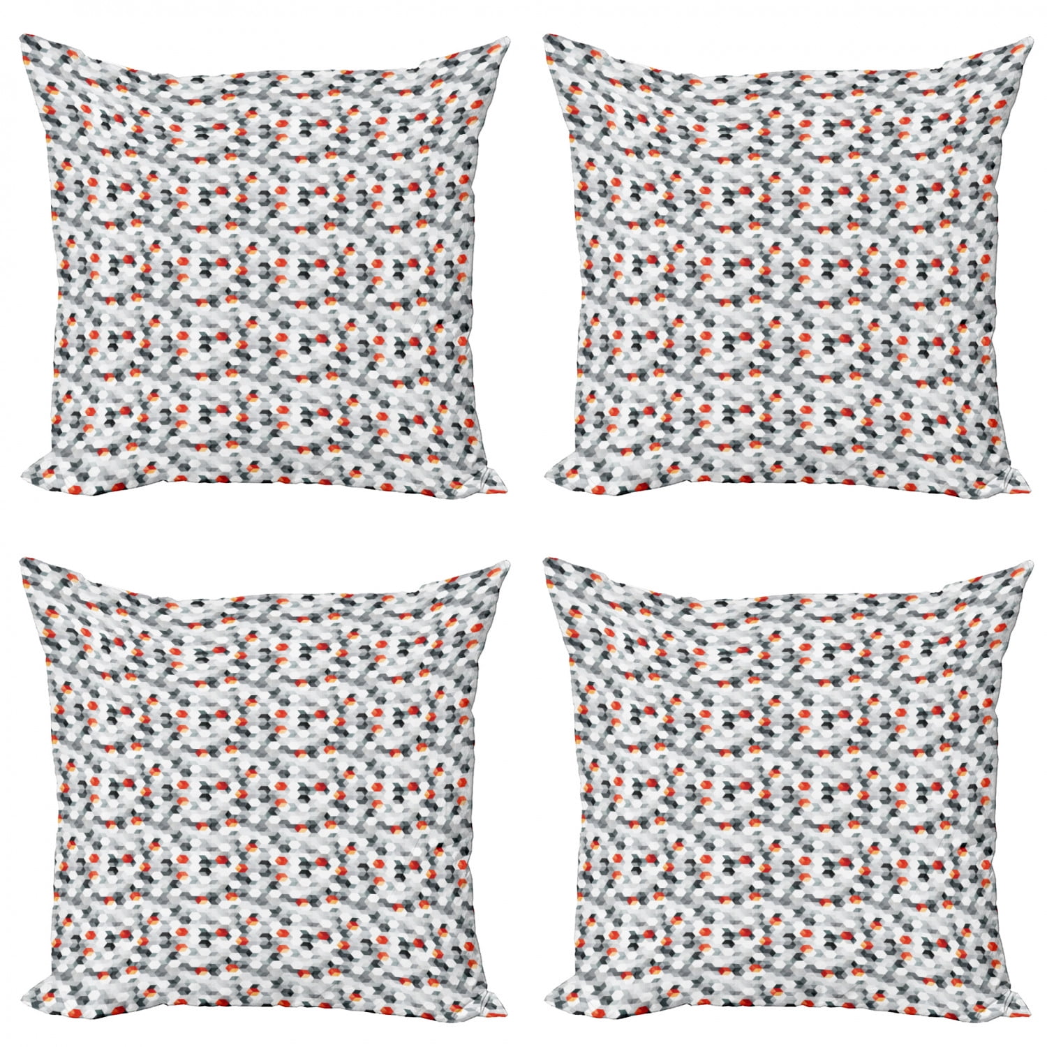 Ambesonne Geometric Throw Pillow Cover 4 Pack, Hexagons and Cubes, 24 ...