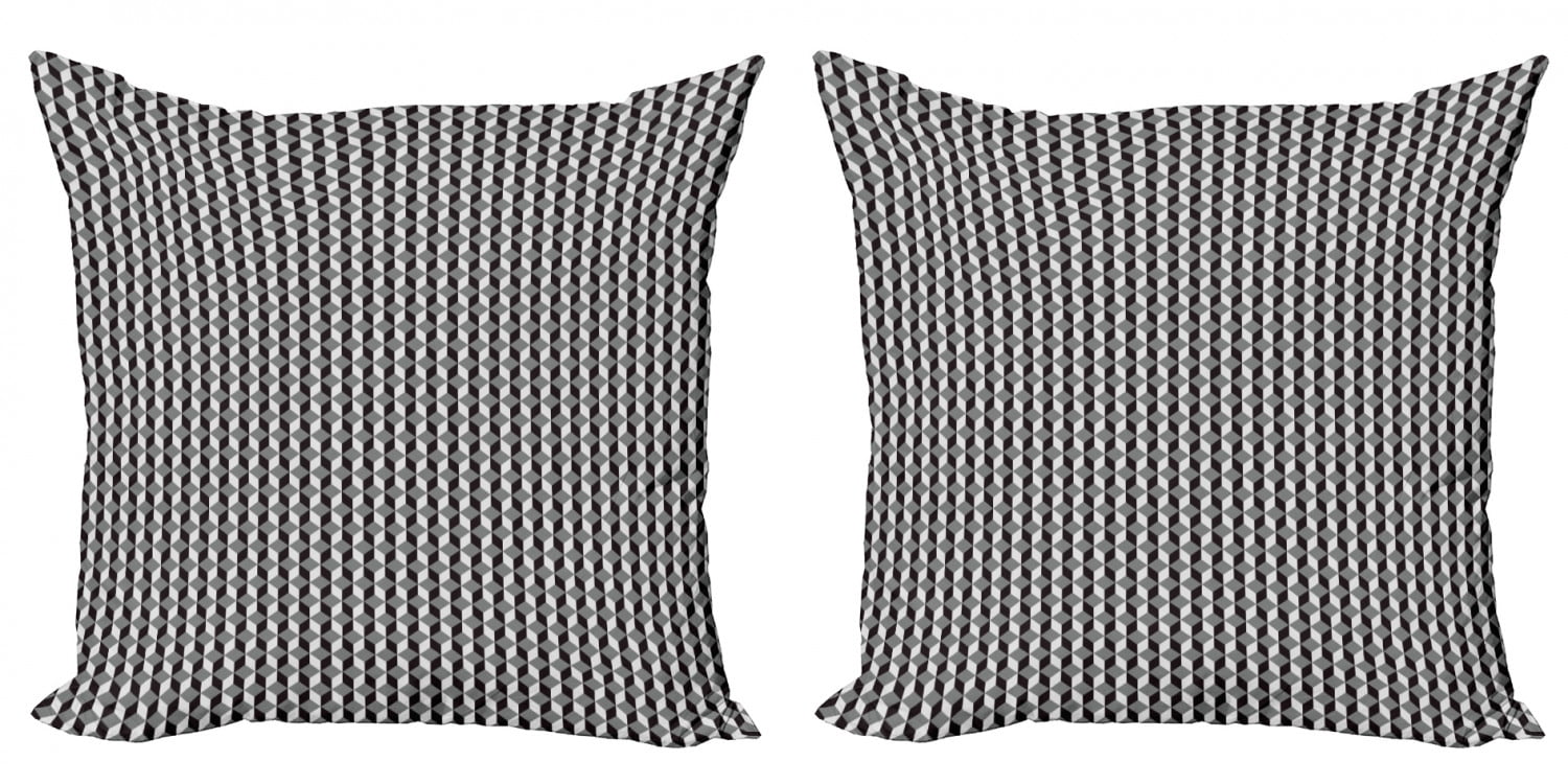 Ambesonne Geometric Throw Pillow Cover 2 Pack, Chevron Zigzags Cubes ...