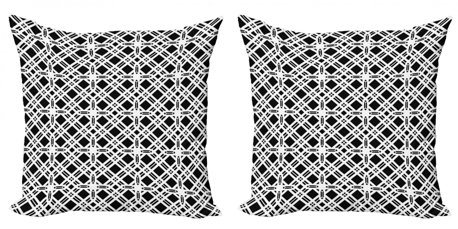 Ambesonne Geometric Throw Pillow Cover 2 Pack, Monotone Vintage Squares ...