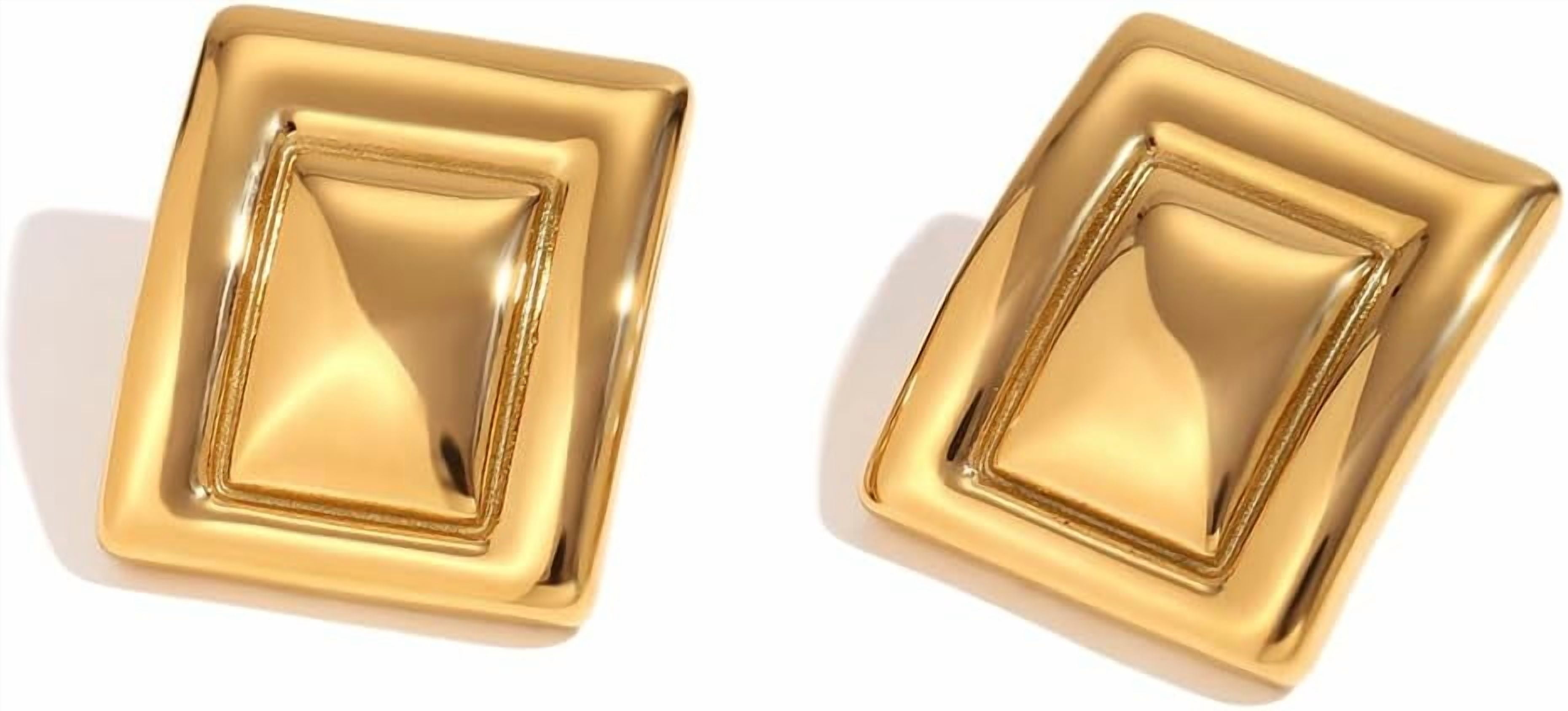 Geometric Top Rectangular Earrings for Women, 18K Gold Plated Premium ...