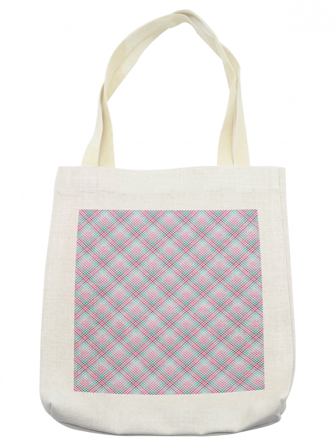 Geometric Tote Bag, Square Checkered Colorful Plaid Modern Pattern ...