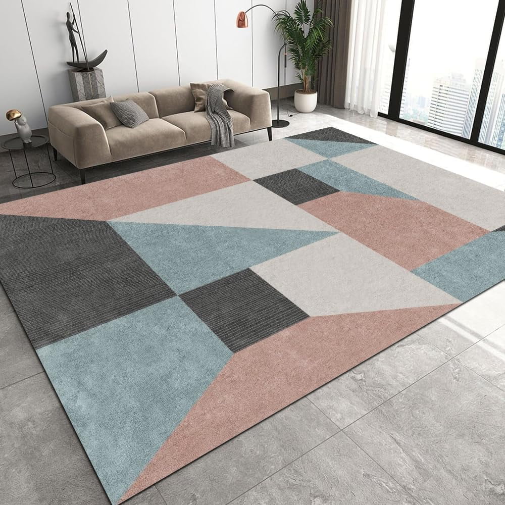 Geometric Triangle Area Rugs for Living Room, Blue Large Low Pile ...