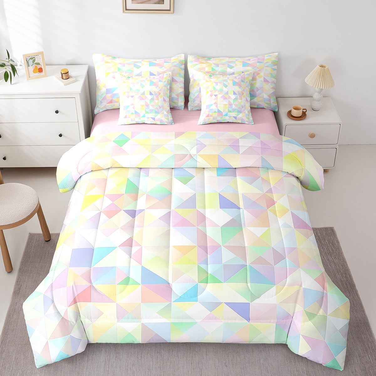 Geometric Triangle Bedding Set Abstract Rainbow Pattern Twin Comforter ...