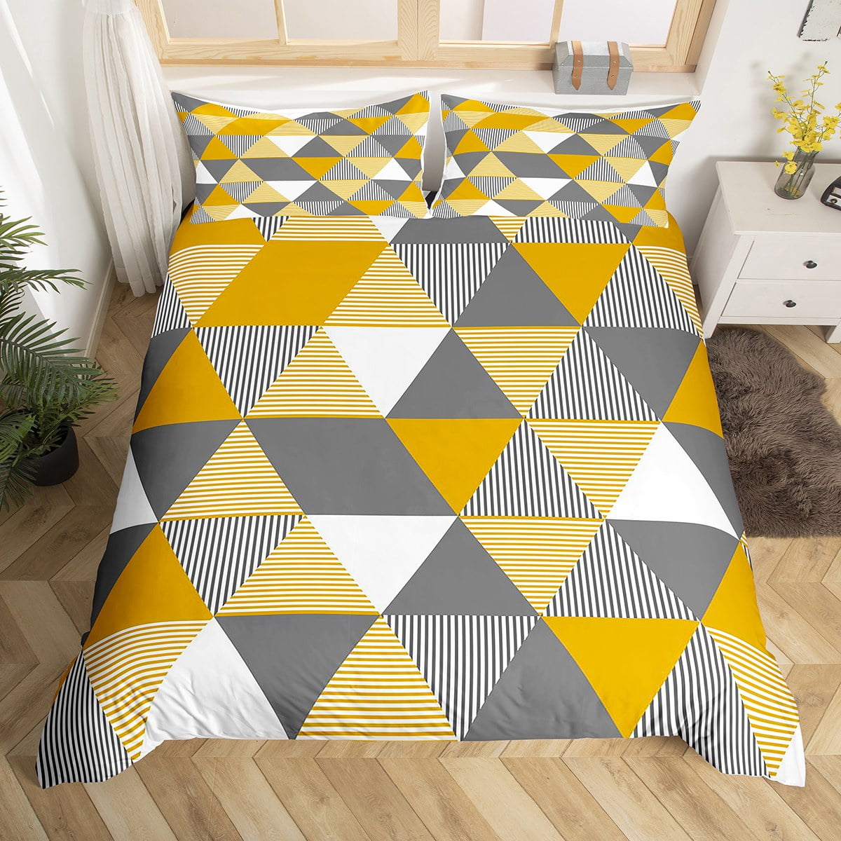 Geometric Triangle Duvet Cover Geometry Patchwork Bedding Set Twin ...