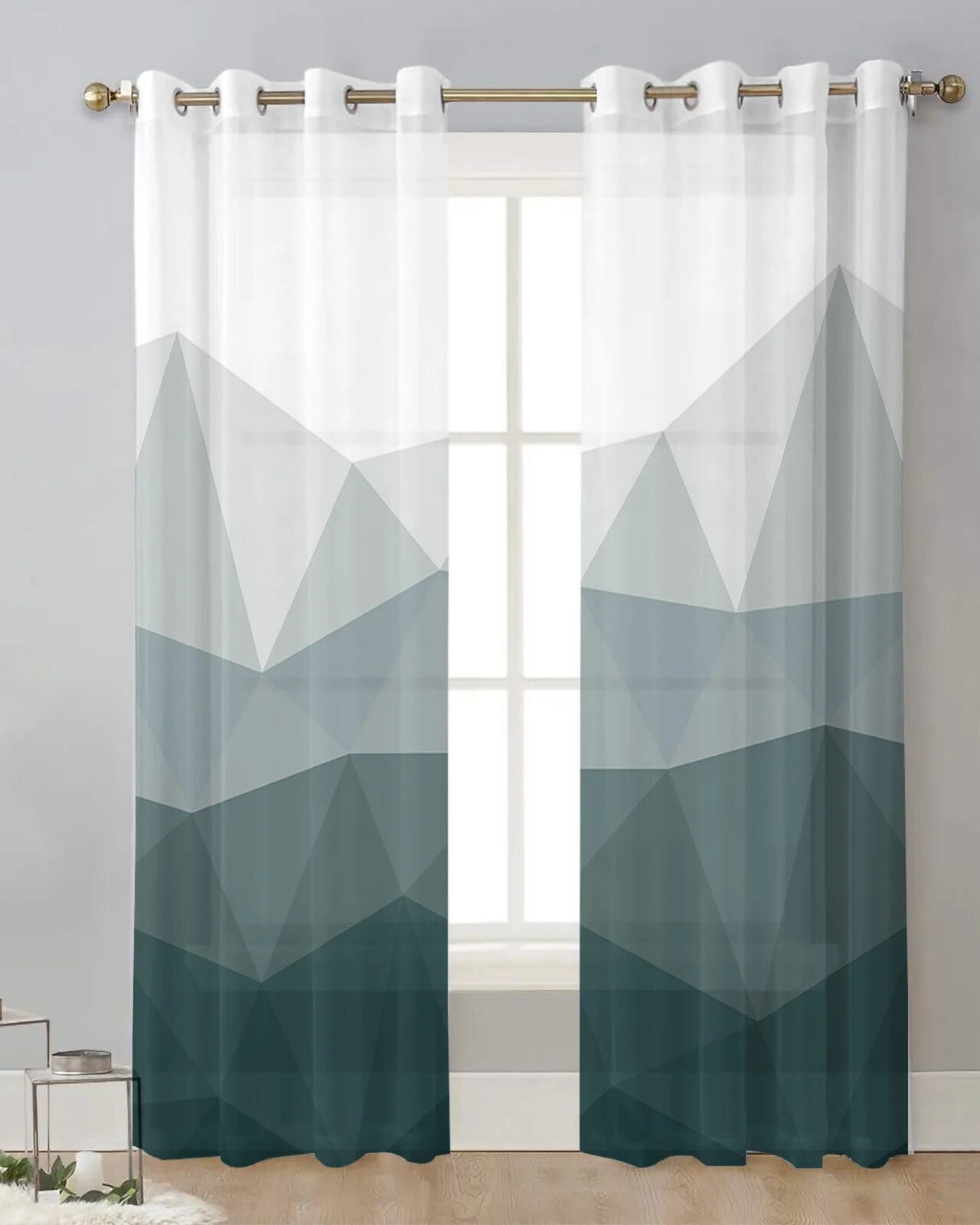 Geometric Triangle Green Tulle Drapes for Living Room Bedroom Sheer ...