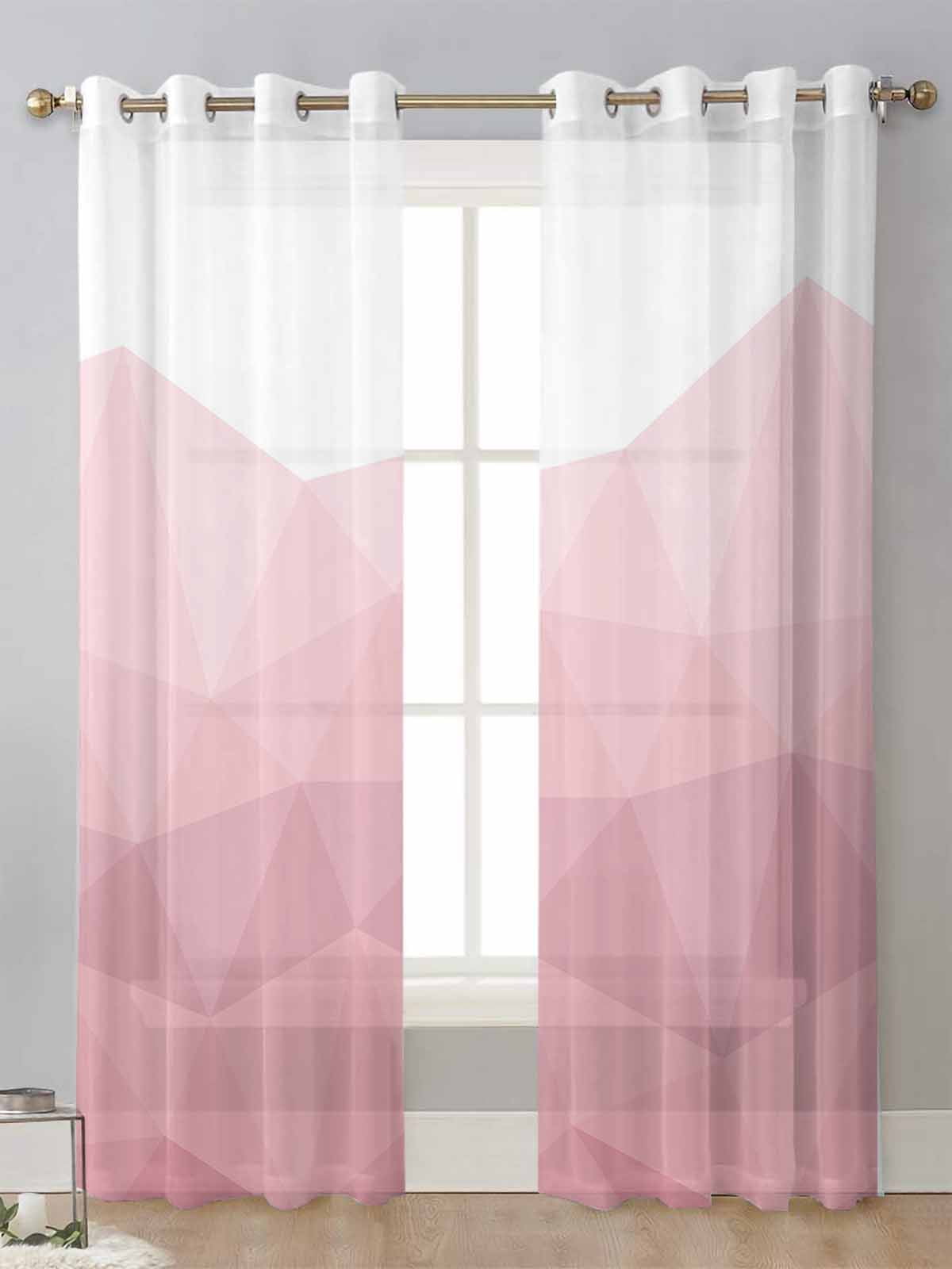 Geometric Triangle Pink Gradient Sheer Curtains For Living Room Window Voile Tulle Curtain ...