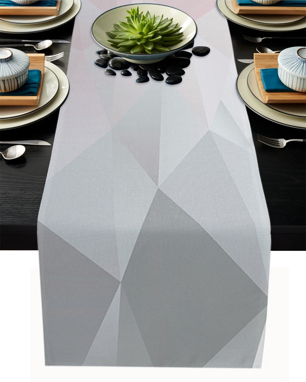 Geometric Triangle Pink Gradient Table Runner Home Wedding Table Flag Mat Centerpieces ration ...