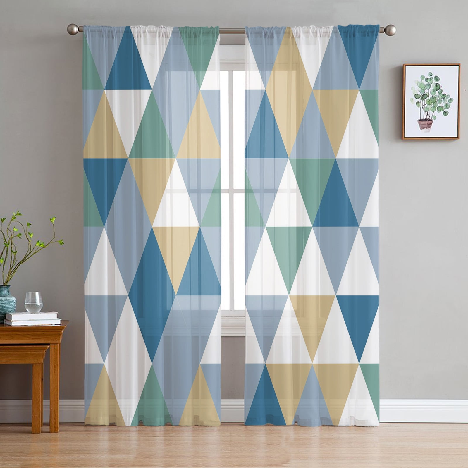Geometric Triangle Tulle Curtains for Living Room Sheer Curtains for ...