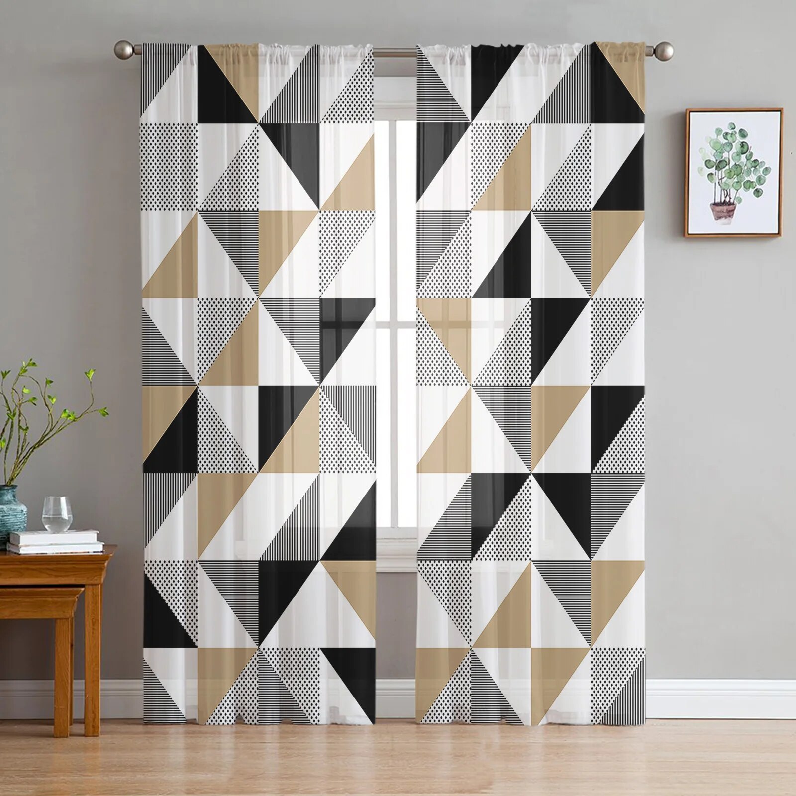 Geometric Triangle Tulle Curtains for Living Room Sheer Curtains for ...