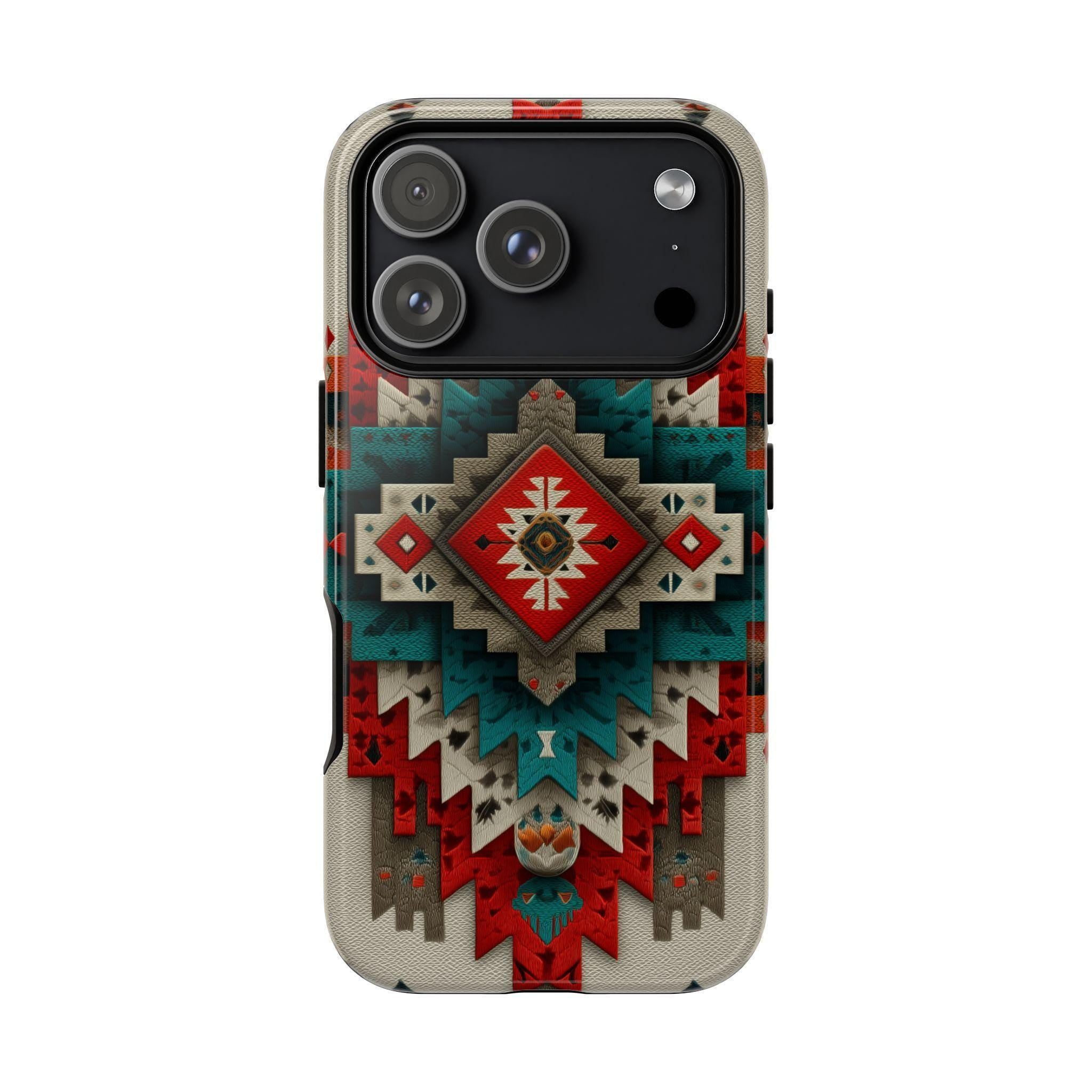 Geometric Tribal Patterns Red Turquoise Bold Design Phone Case 17 16 15 ...