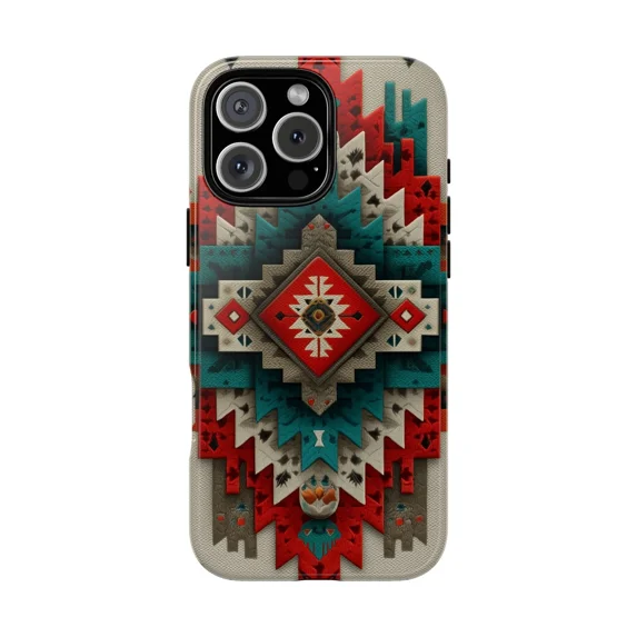 Geometric Tribal Red Turquoise Pattern Case for iPhone 17 11 12 13 14 ...