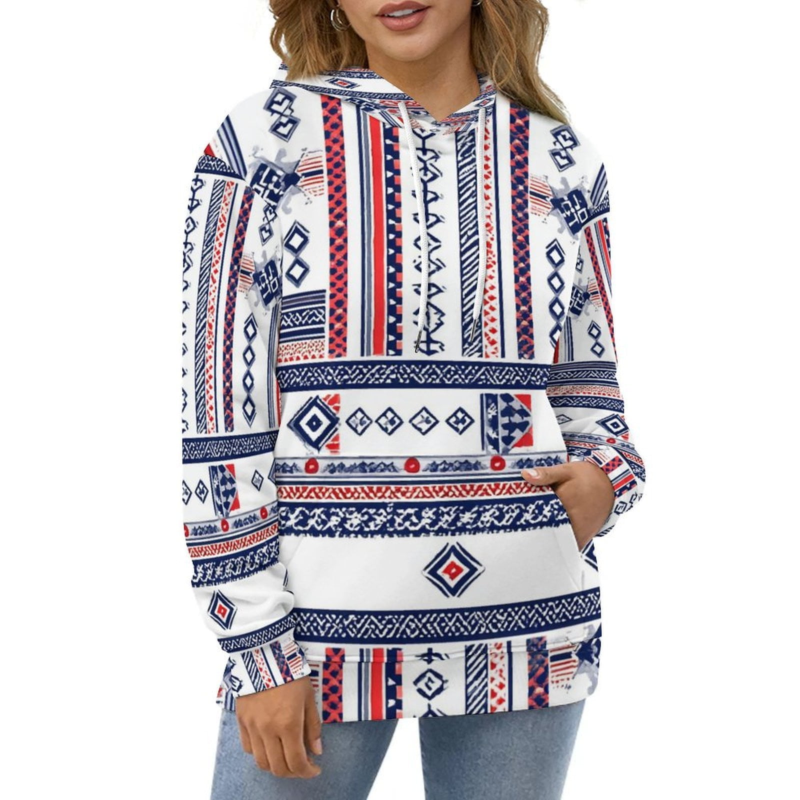 Geometric Tribal Textile Pattern Design Oversized Hoodies For Woman Pullover With Pocket ...