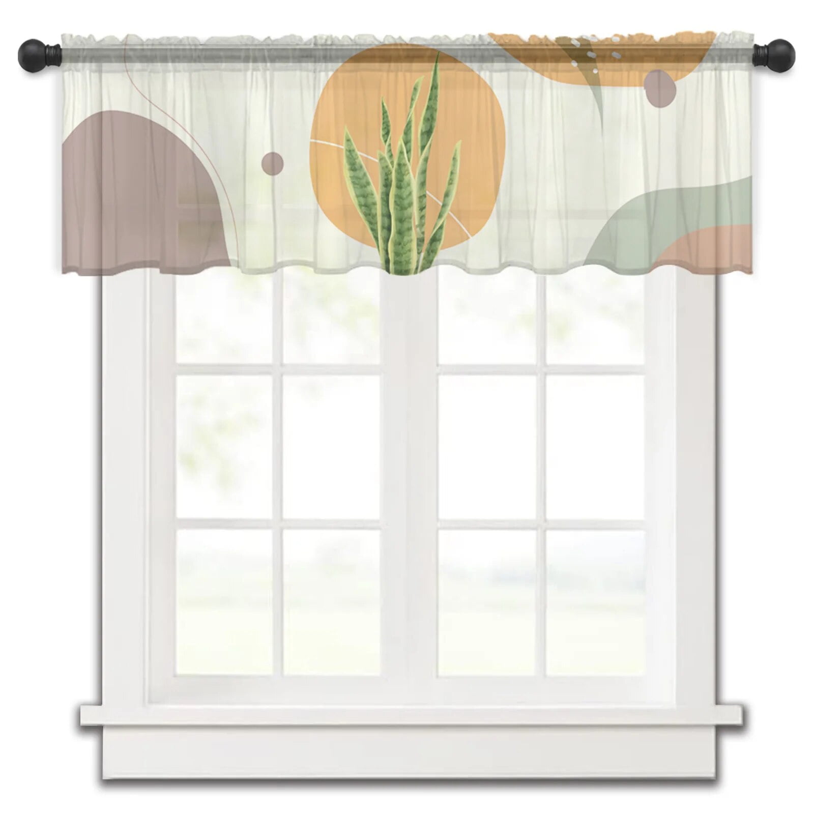 Geometric Tropical Plant Leaves Rod Pocket Short Curtain Half-Curtain ...