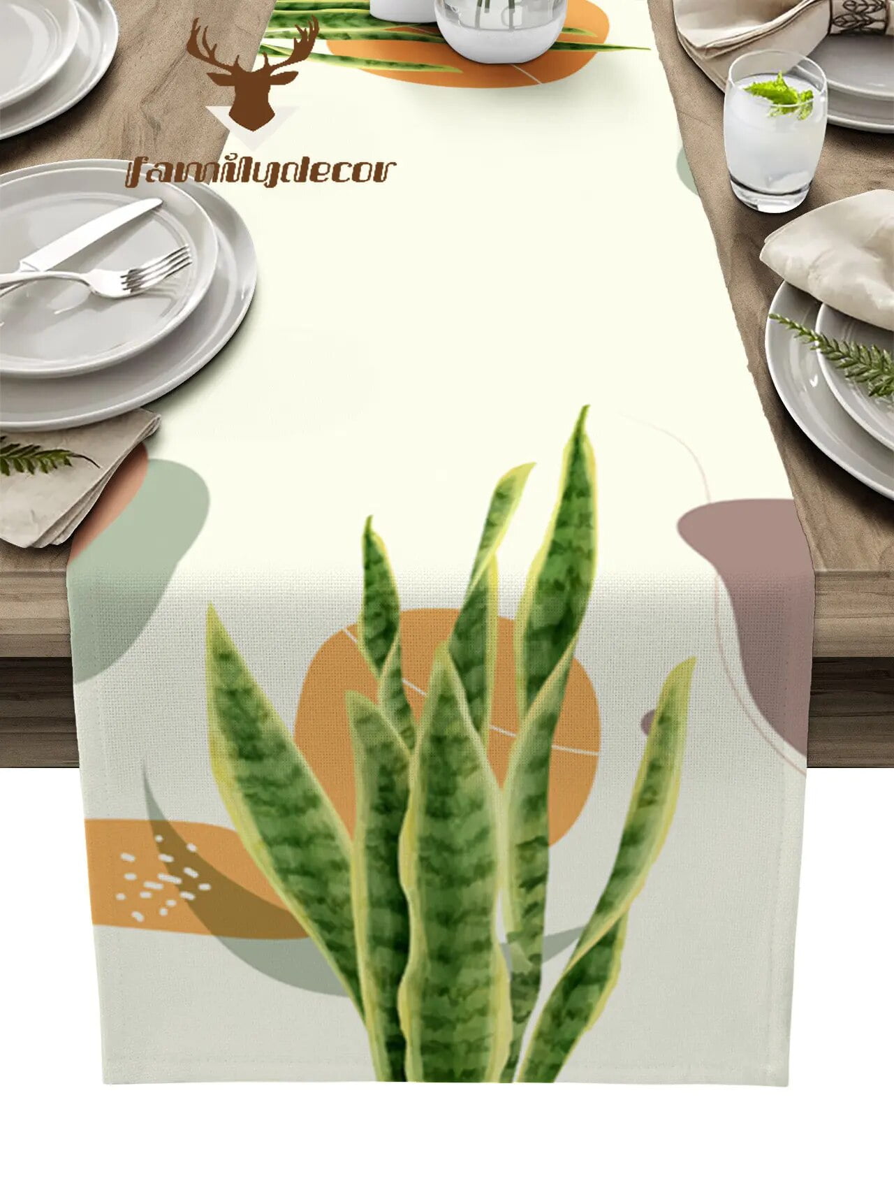 Geometric Tropical Plant Leaves Table Runner Home Wedding Table Flag ...