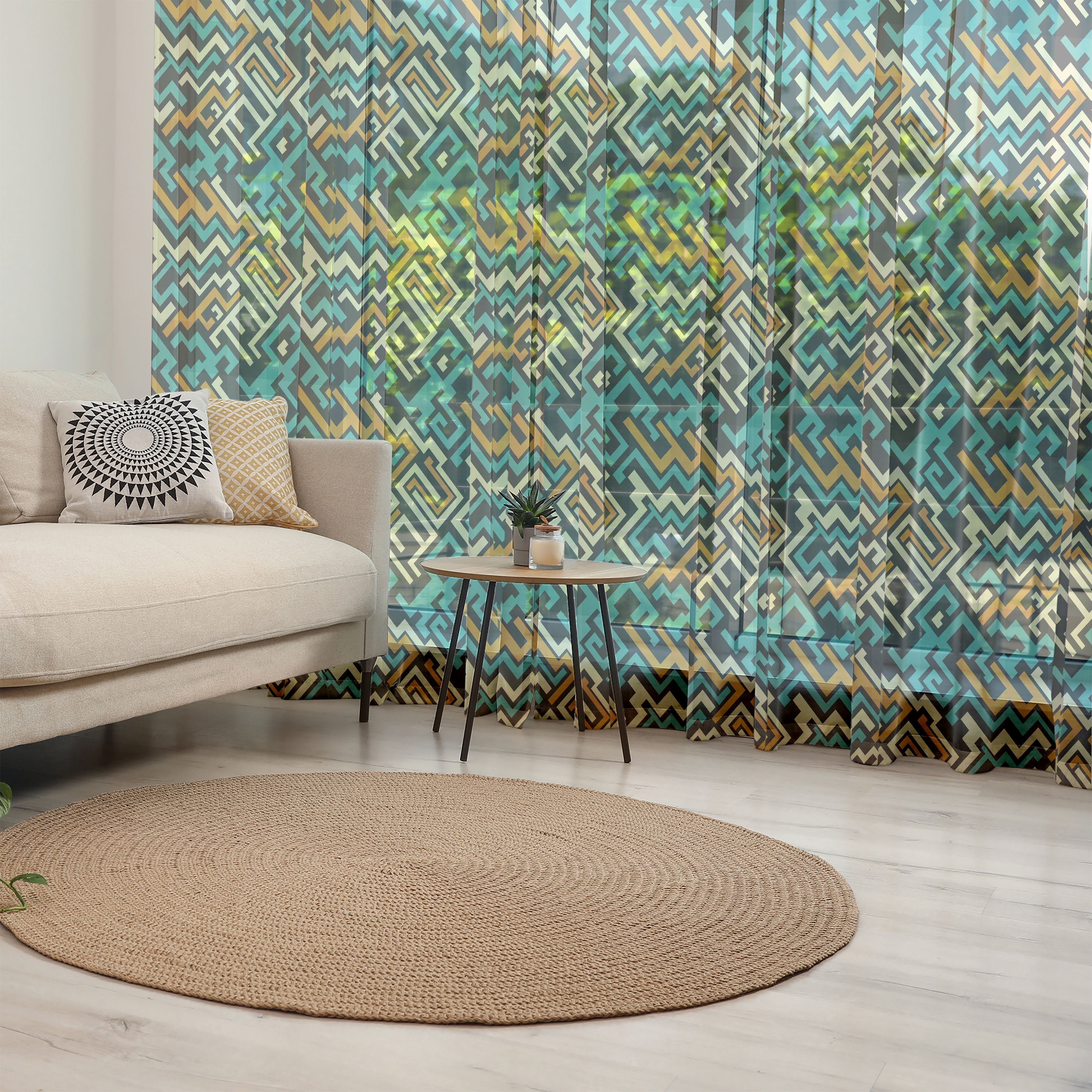 Geometric Tulle Curtains with Rod Pocket, Abstract Modern Future ...