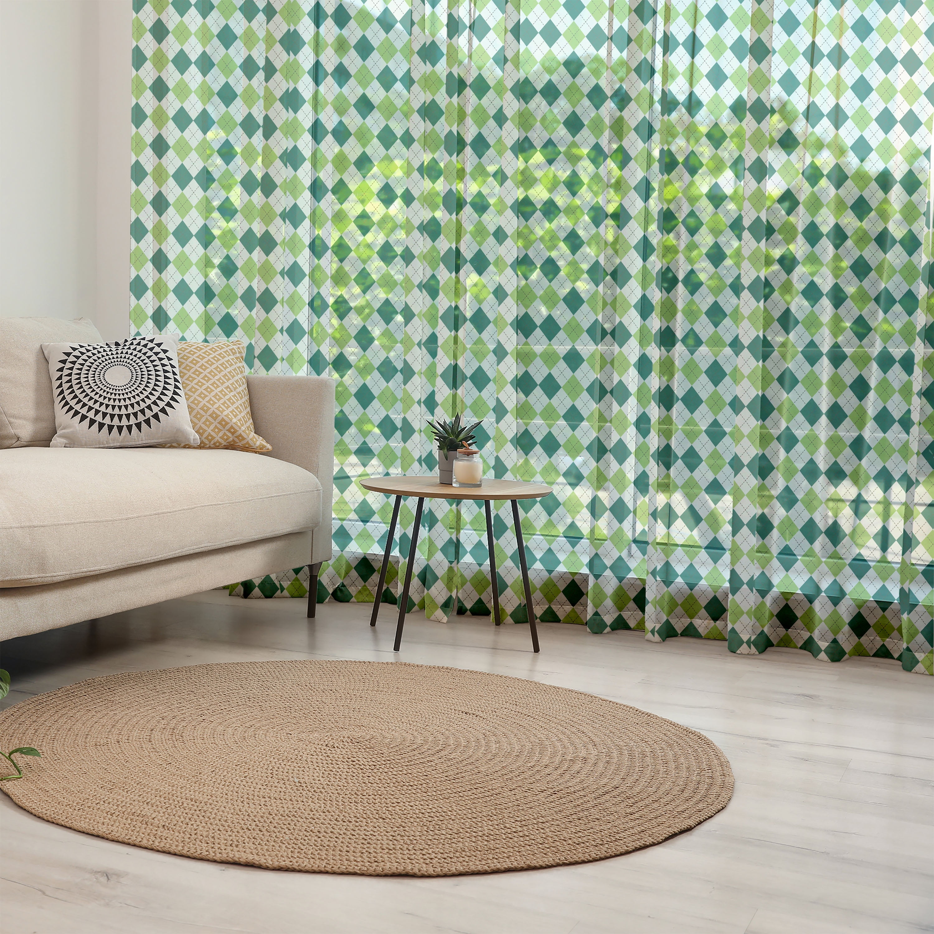 Geometric Tulle Curtains with Rod Pocket, Classical Diamond Line ...