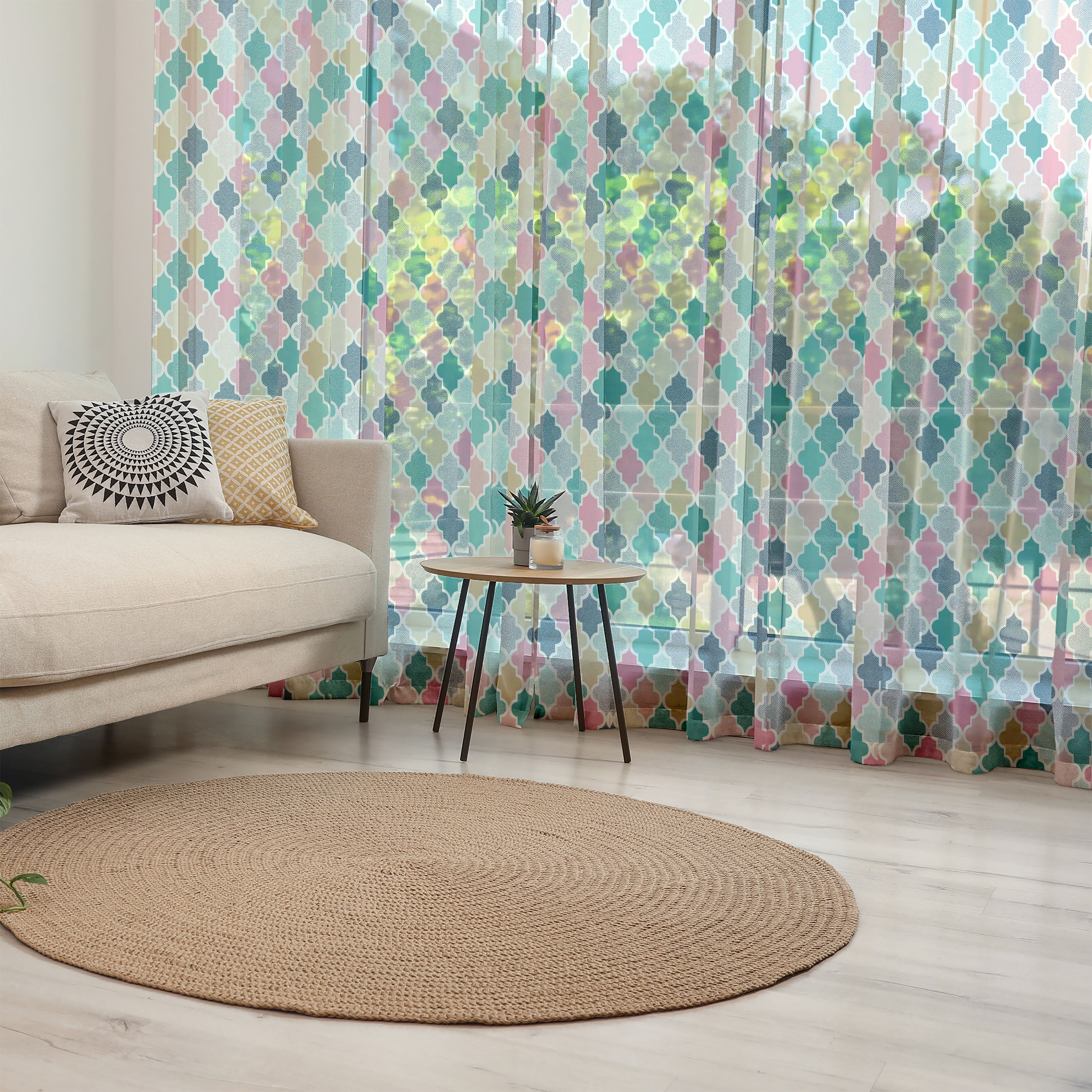 Geometric Tulle Curtains with Rod Pocket, Classical Moroccan Tiles with ...