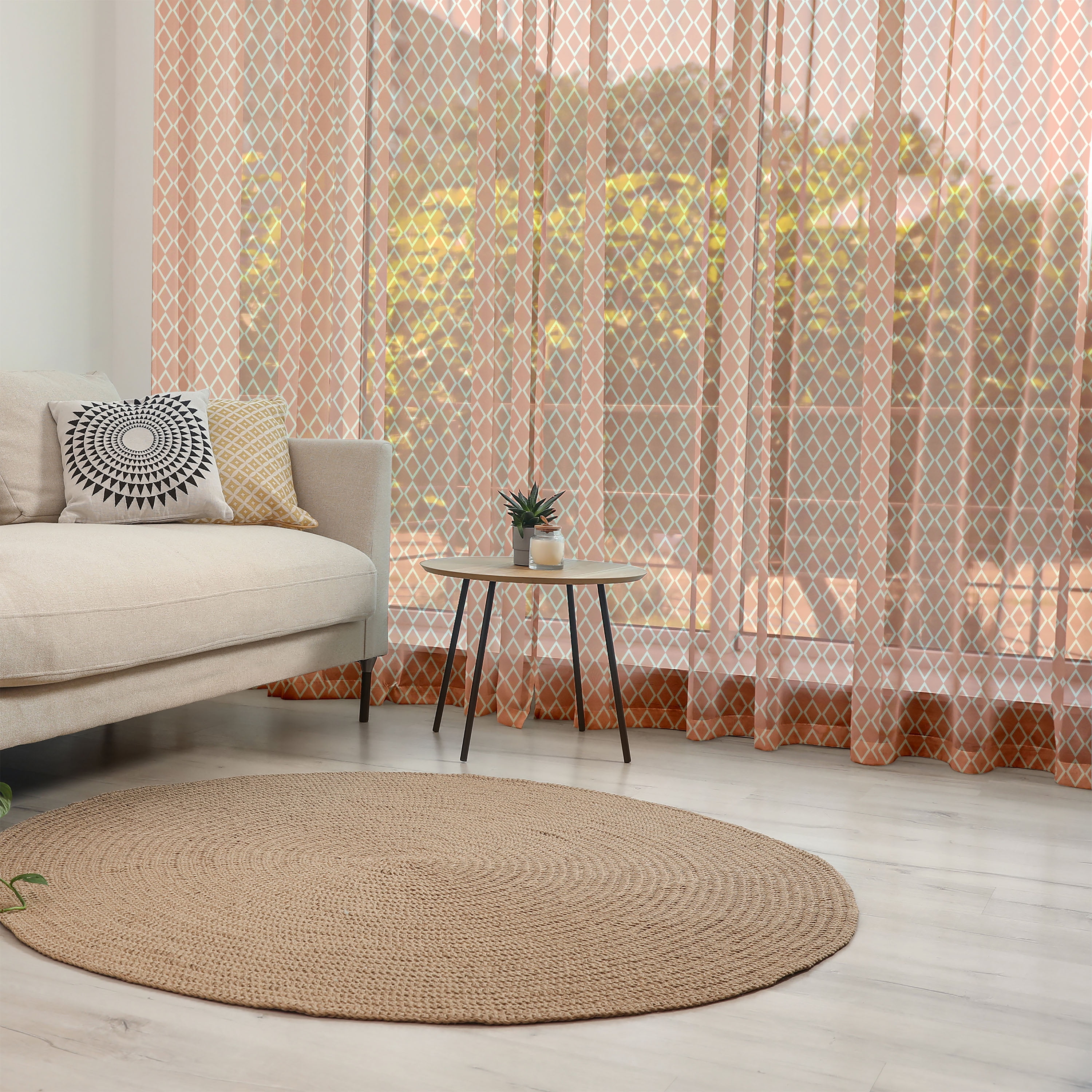 Geometric Tulle Curtains with Rod Pocket, Diagonal Checkered Pattern ...