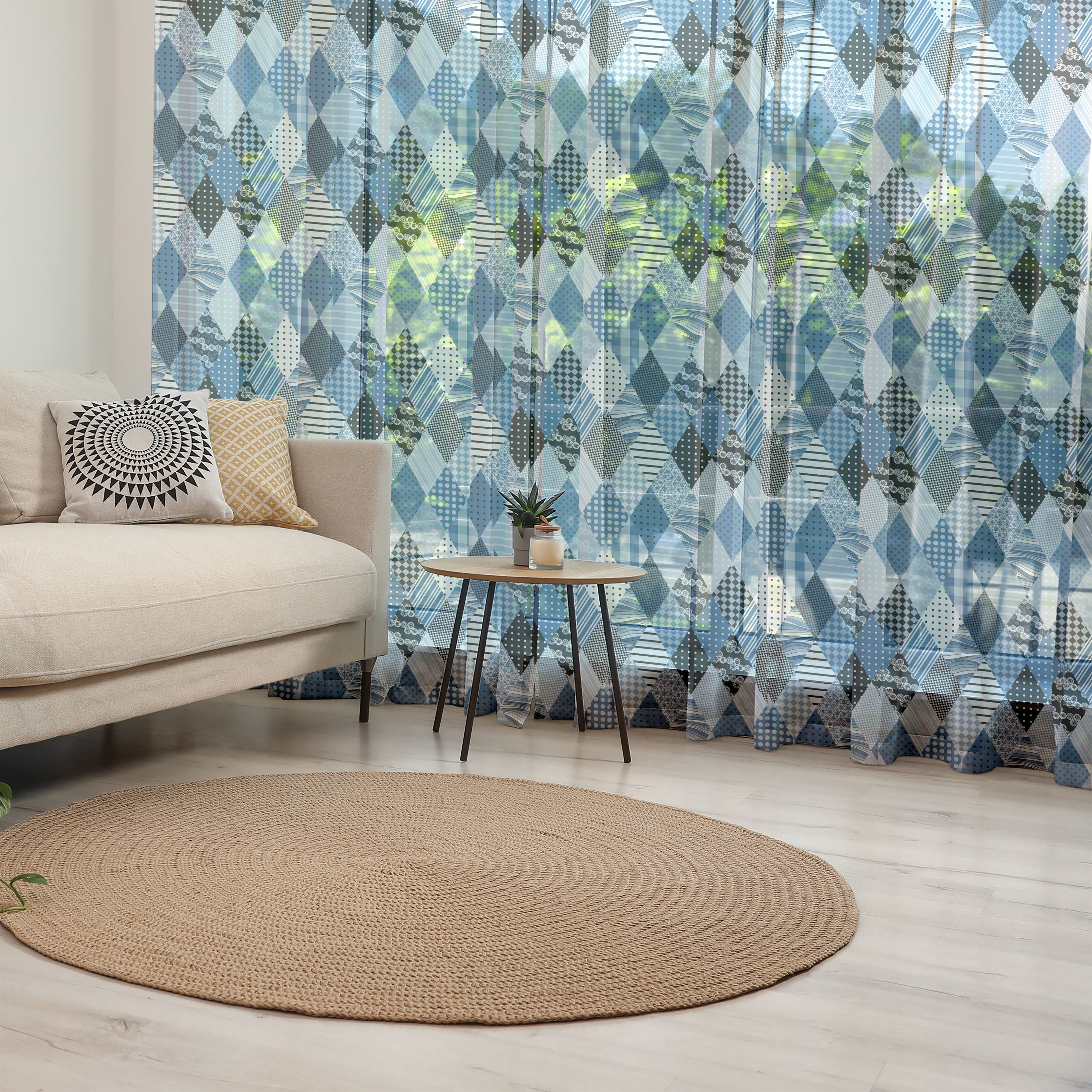 Geometric Tulle Curtains with Rod Pocket, Geometrical Diamond Shaped ...