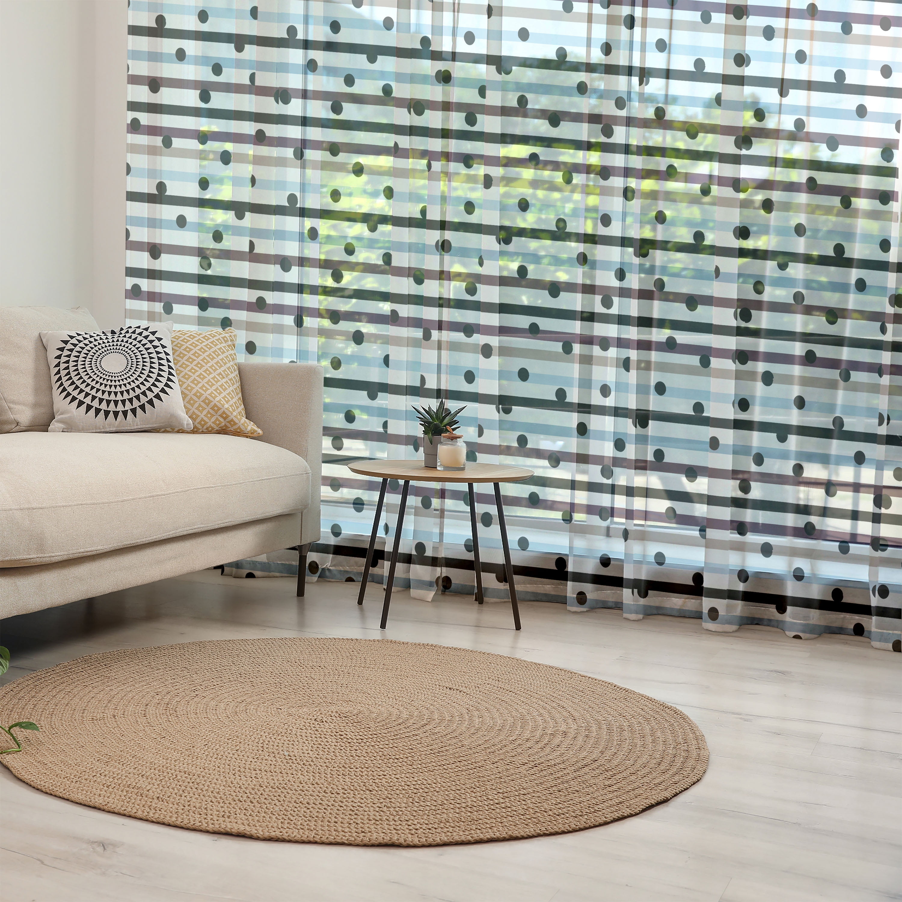 Geometric Tulle Curtains with Rod Pocket, Horizontal Stripes Background ...