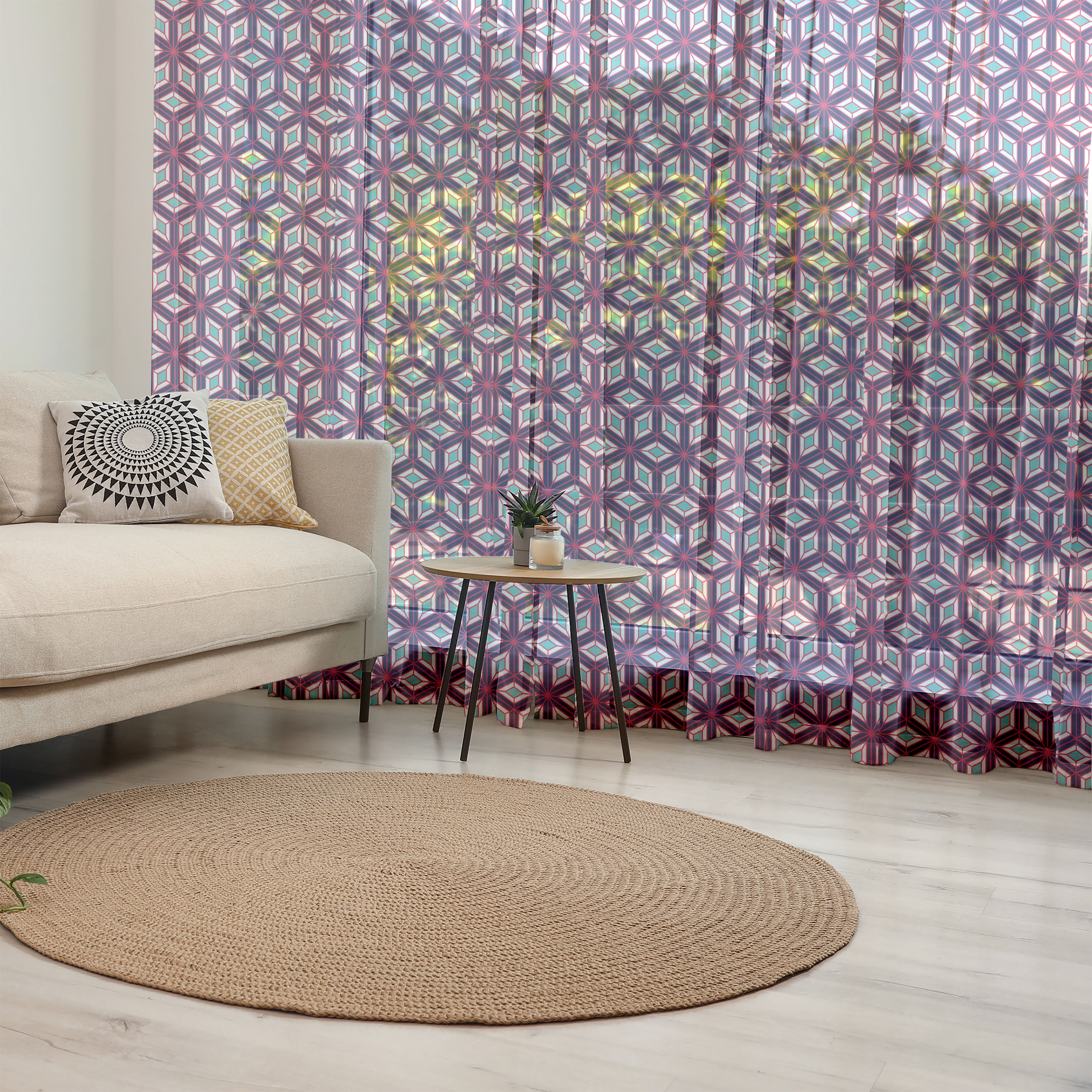 Geometric Tulle Curtains with Rod Pocket, Modern Simple Mosaic ...