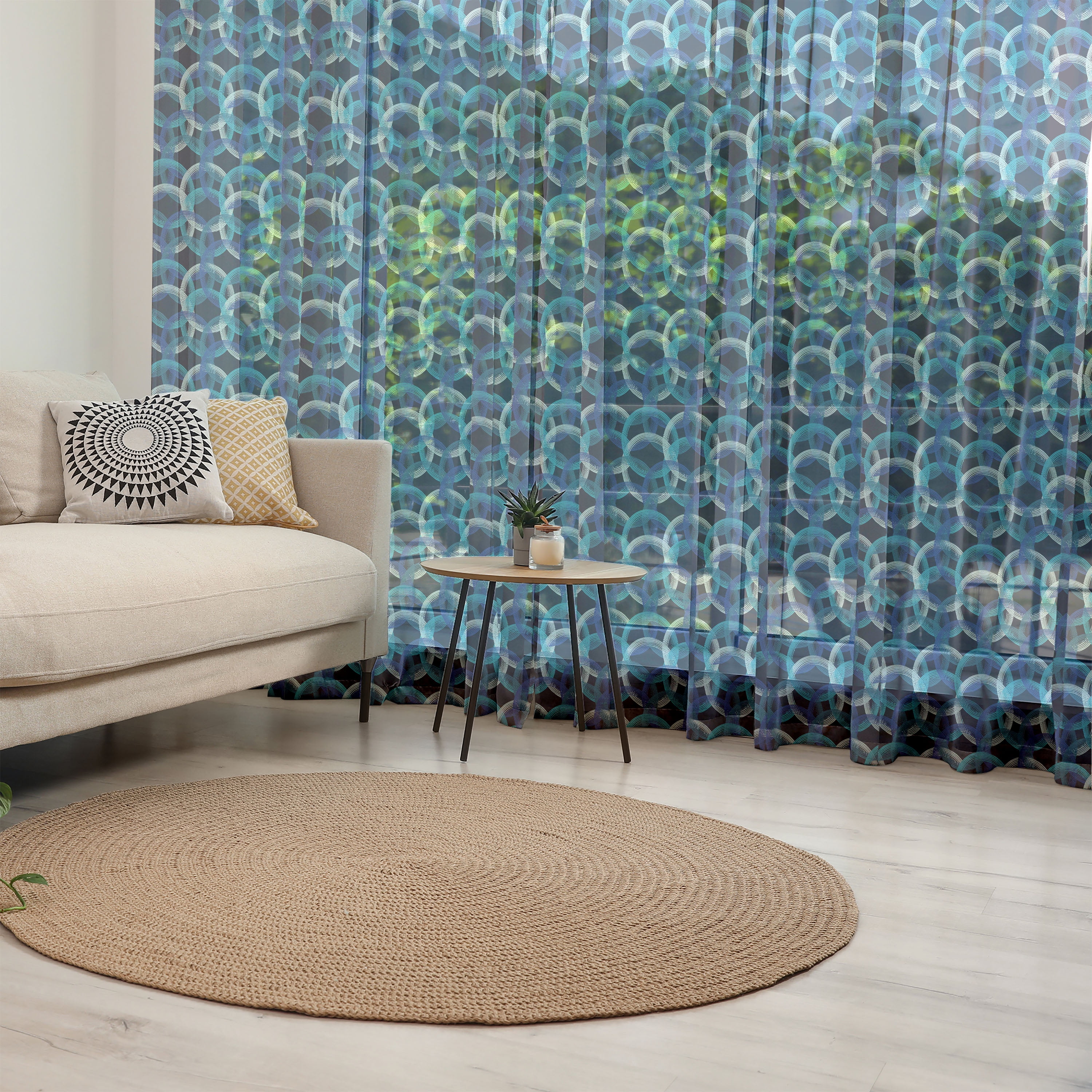 Geometric Tulle Curtains with Rod Pocket, Overlapping Entangled Polka ...