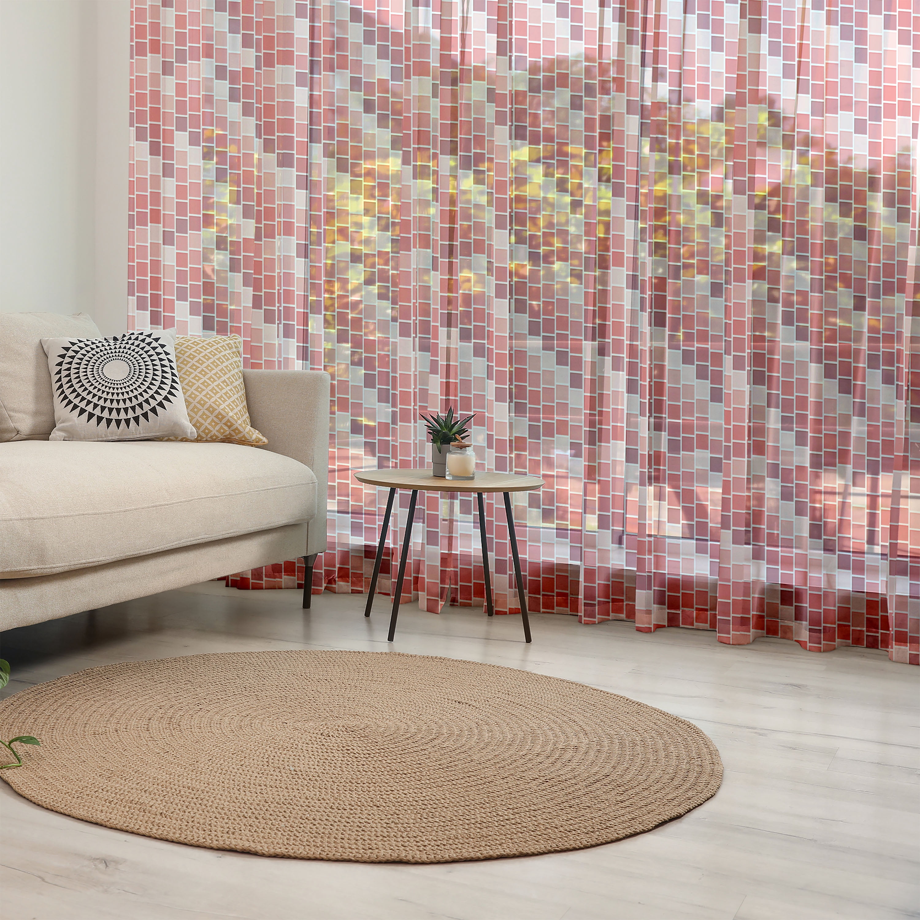 Geometric Tulle Curtains with Rod Pocket, Tile Rectangle Square Cube ...