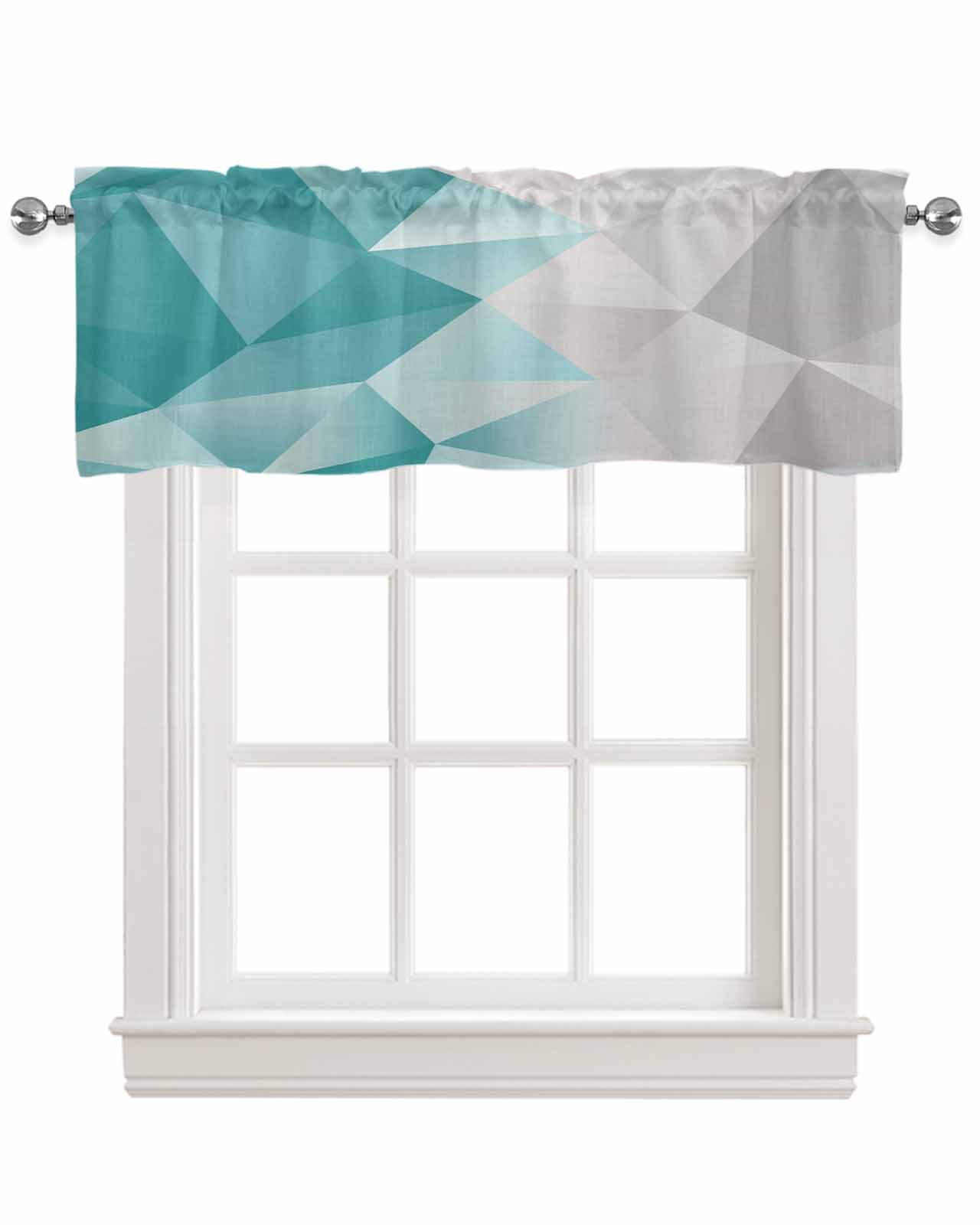 Geometric Turquoise Linen Curtain Valance for Bedroom/Bathroom/Kitchen ...