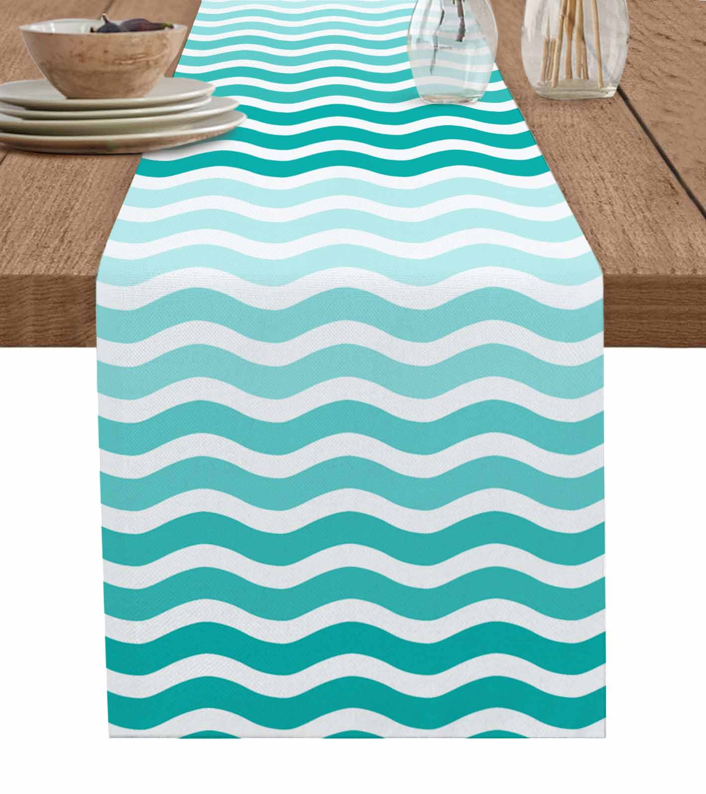 Geometric Turquoise Ombre Burlap Cotton Table Runner 13x72 Inches Long ...