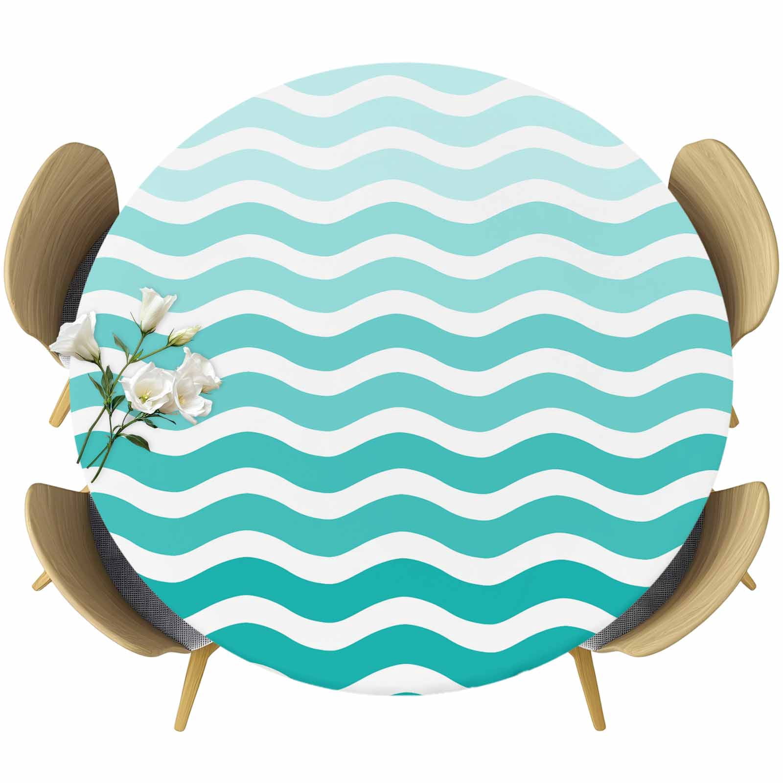 Geometric Turquoise Ombre Round Tablecloth 36-44 Inch Round Fitted ...