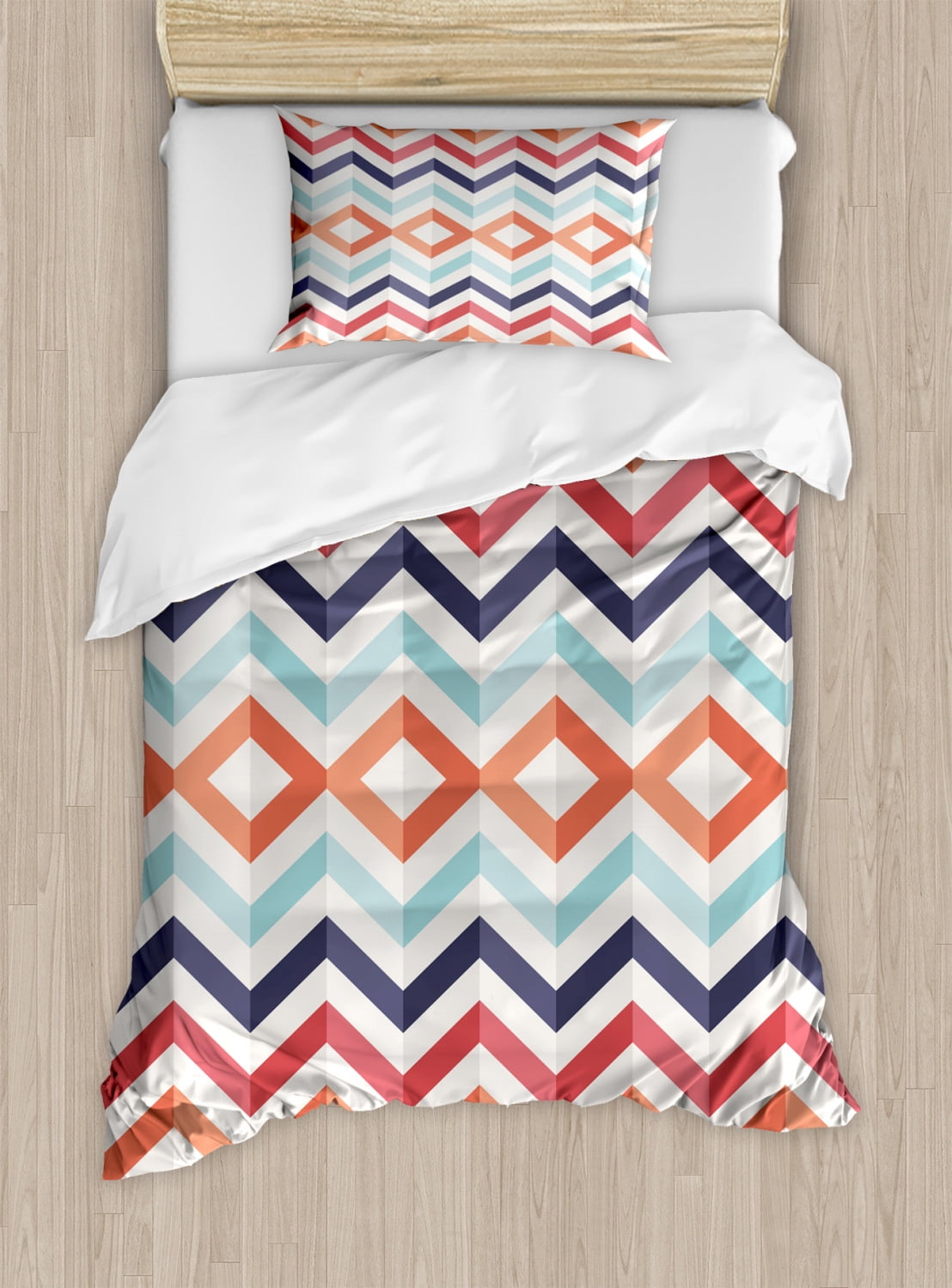 Geometric Twin Size Duvet Cover Set, Zig Zag Lines Chevron Stripes ...