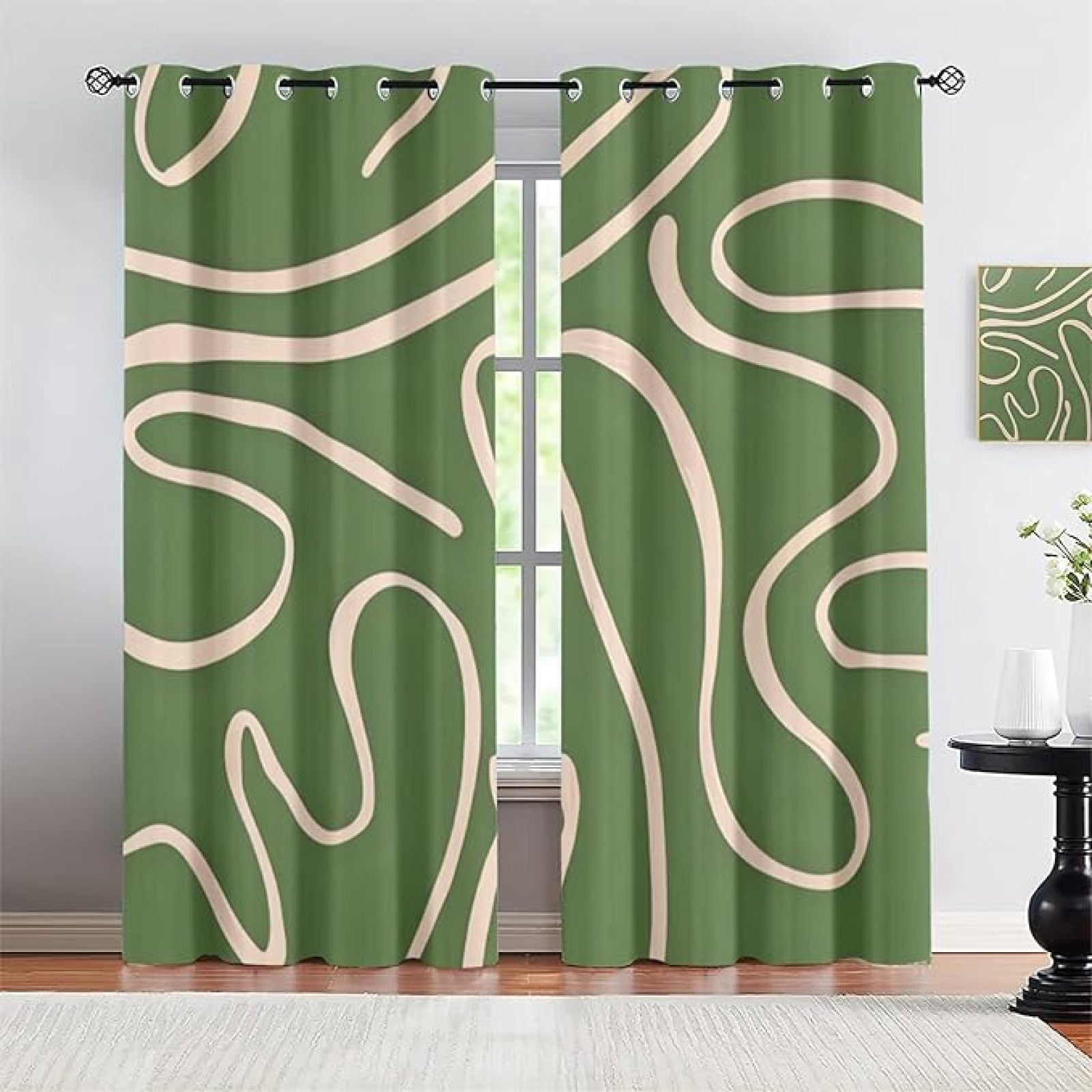 Geometric Twisted Irregular Lines Curtains For Bedroom, Green Bohemian ...