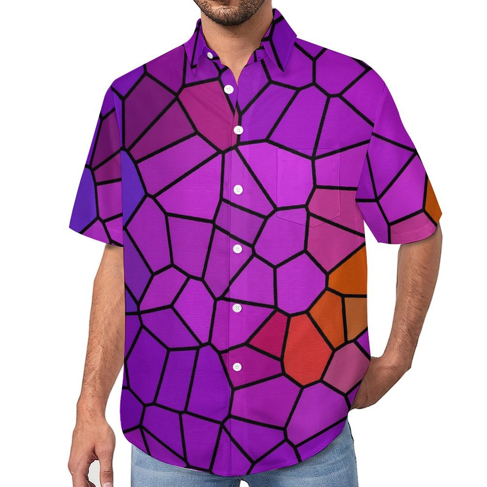 Geometric Vacation Shirt Stained Glass Abstract Art Hawaiian Casual ...