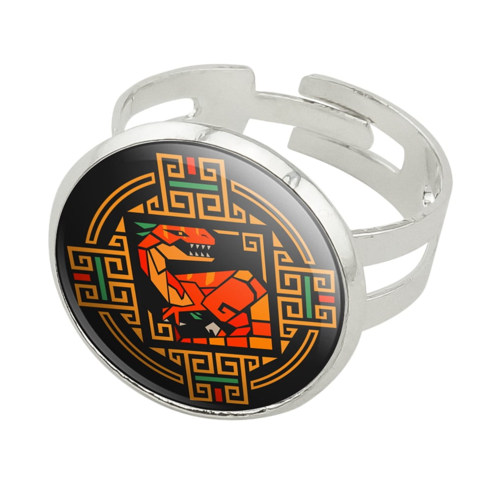 Geometric Velociraptor Raptor Dinosaur Aztec Mayan Style Silver Plated ...