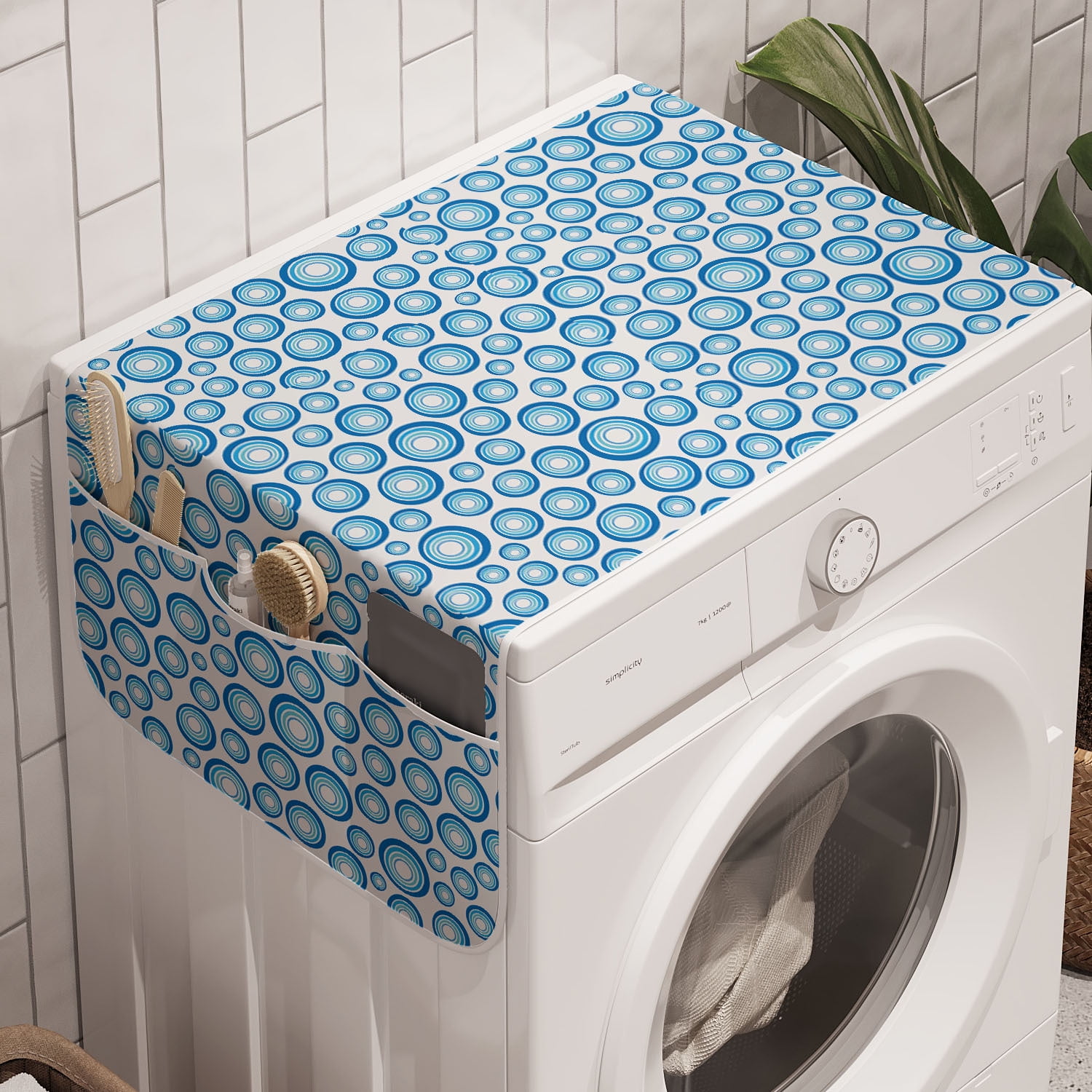 Geometric Washing Machine Organizer, Retro Style Concentric Circle ...