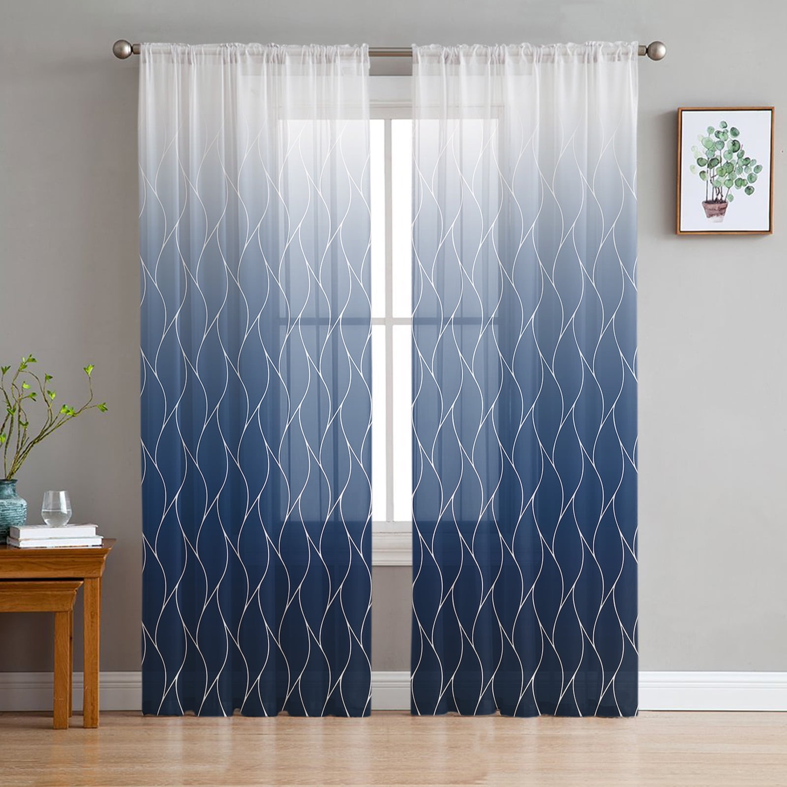 Geometric Watercolor Moroccan Texture Yellow Sheer Curtains For Living ...